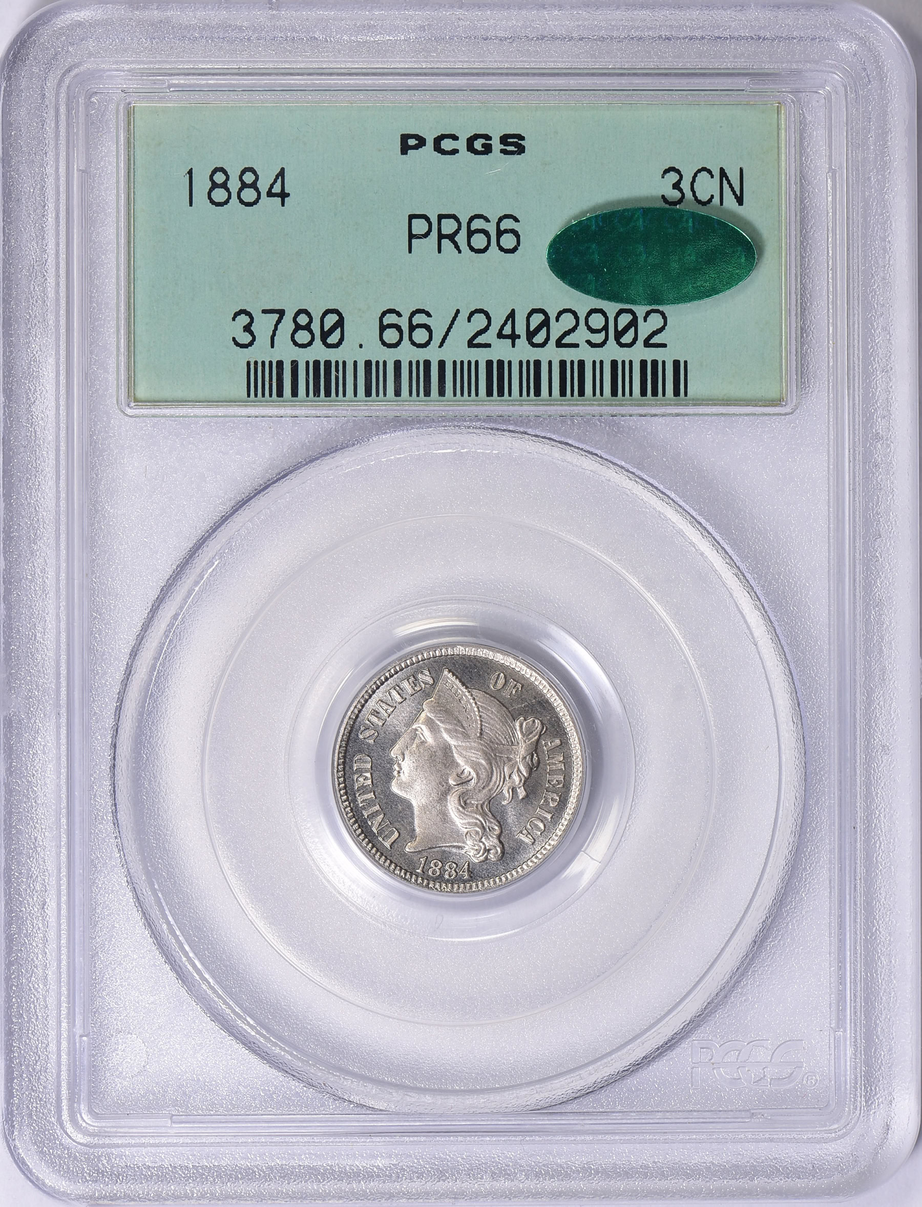 1884 Nickel Three-Cent Piece PCGS Proof-66 (CAC Green) OGH (Item 1693131) | GreatCollections ...