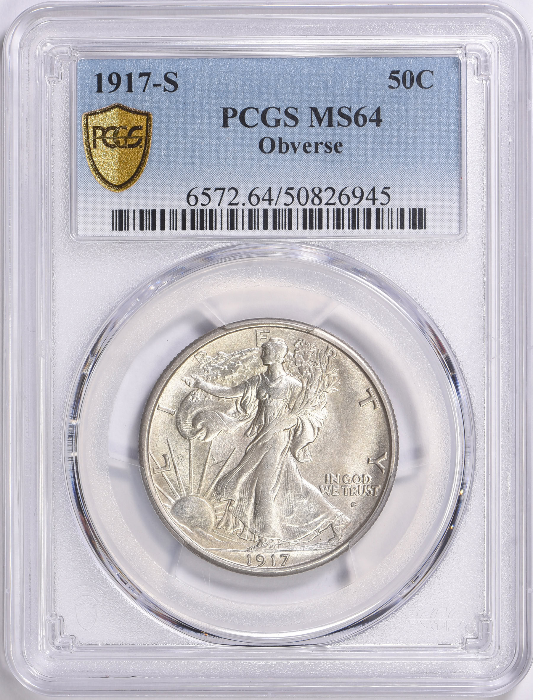 1917-S Walking Liberty Half Dollar Obverse Mintmark PCGS MS-64 (Item 1693190) | GreatCollections ...