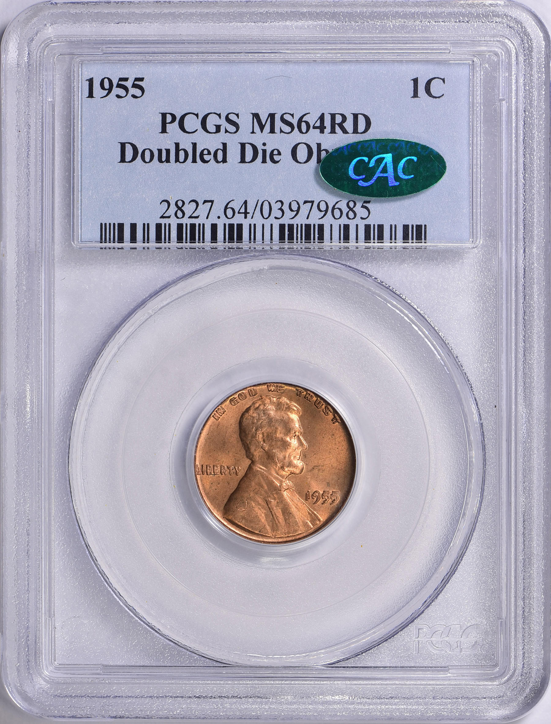 1955 Lincoln Cent Doubled Die Obverse PCGS MS-64 RD (CAC Green) (Item ...