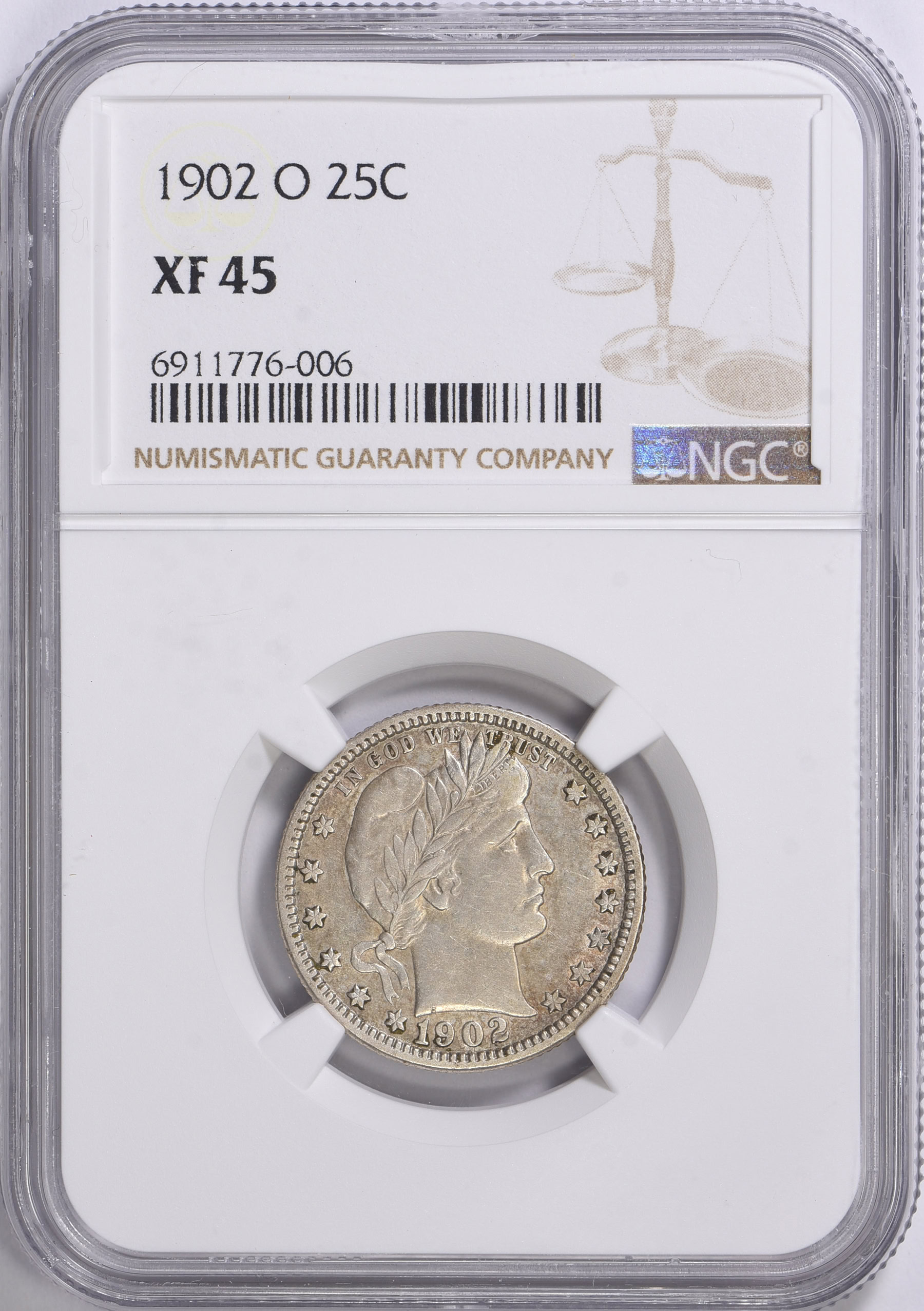 1902-O Barber Quarter NGC XF-45 (Item 1693225) | GreatCollections Coin Auctions
