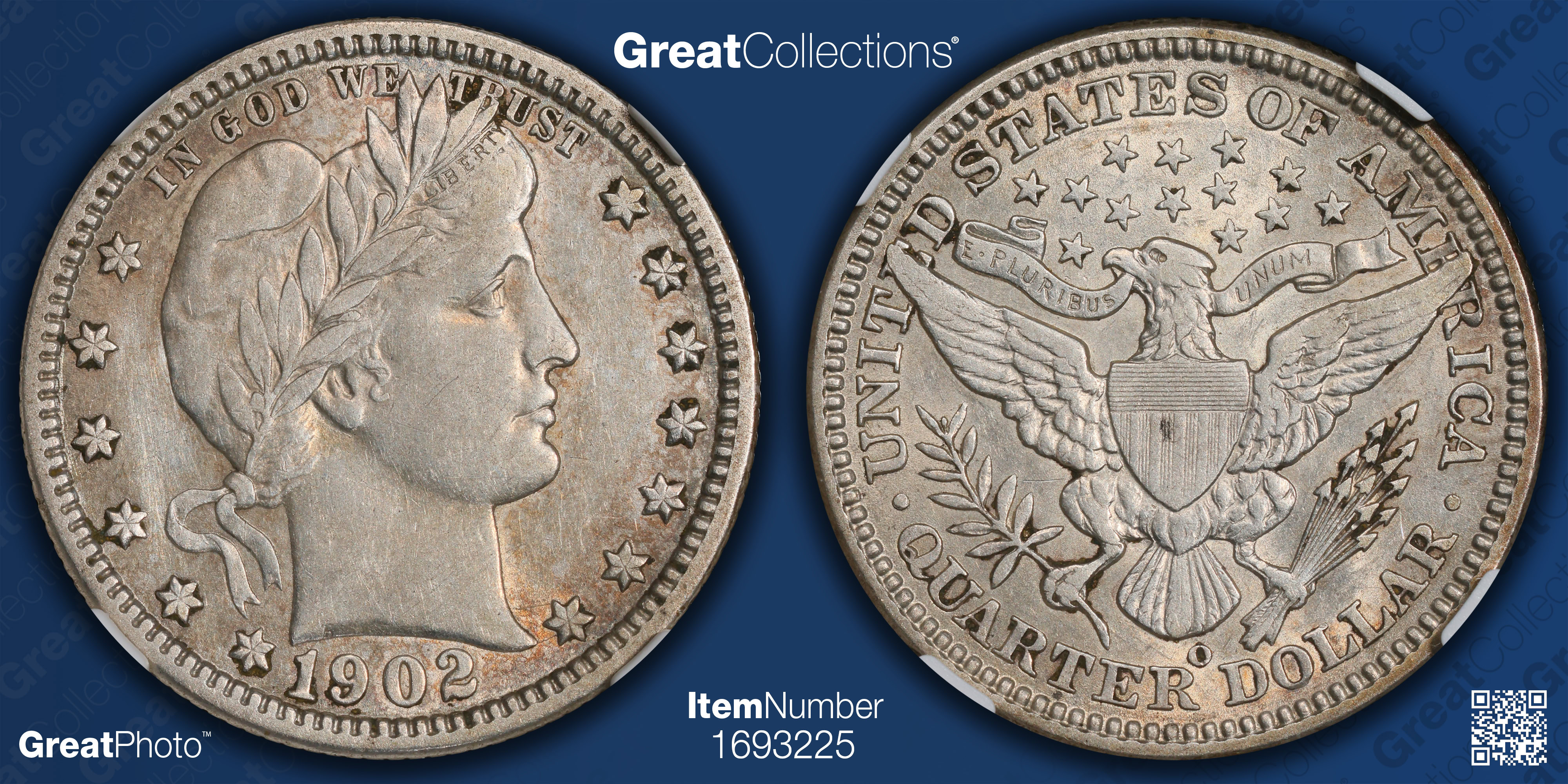 1902-O Barber Quarter NGC XF-45 (Item 1693225) | GreatCollections Coin ...