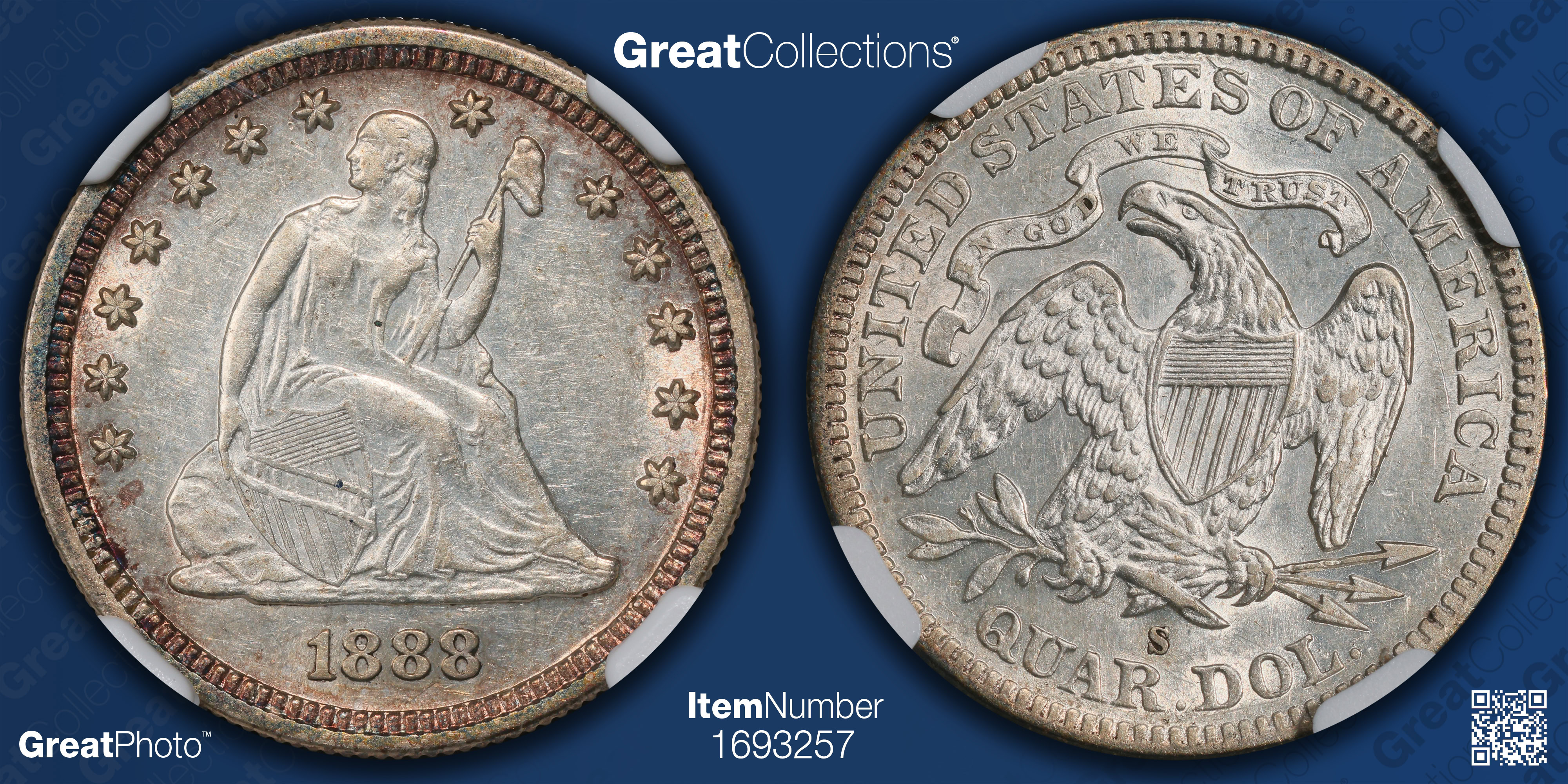 1888-S Seated Liberty Quarter NGC AU-55 (Item 1693257 ...