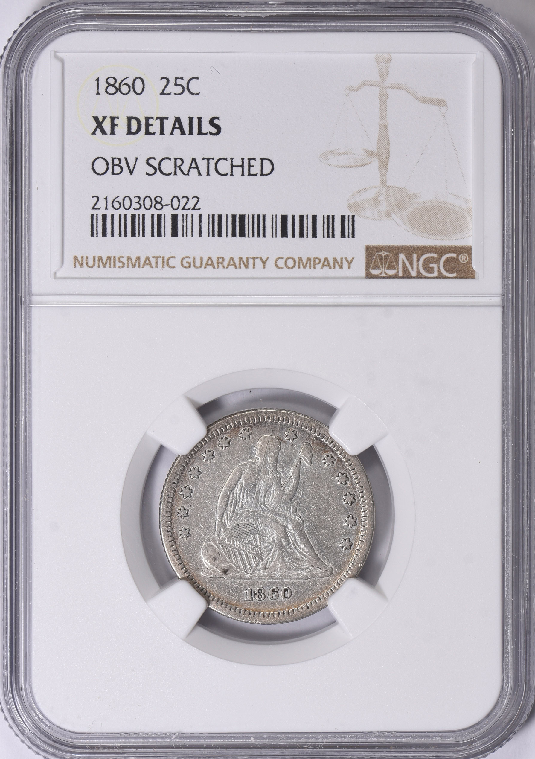 1860 Seated Liberty Quarter NGC XF Details (Item 1693295 ...