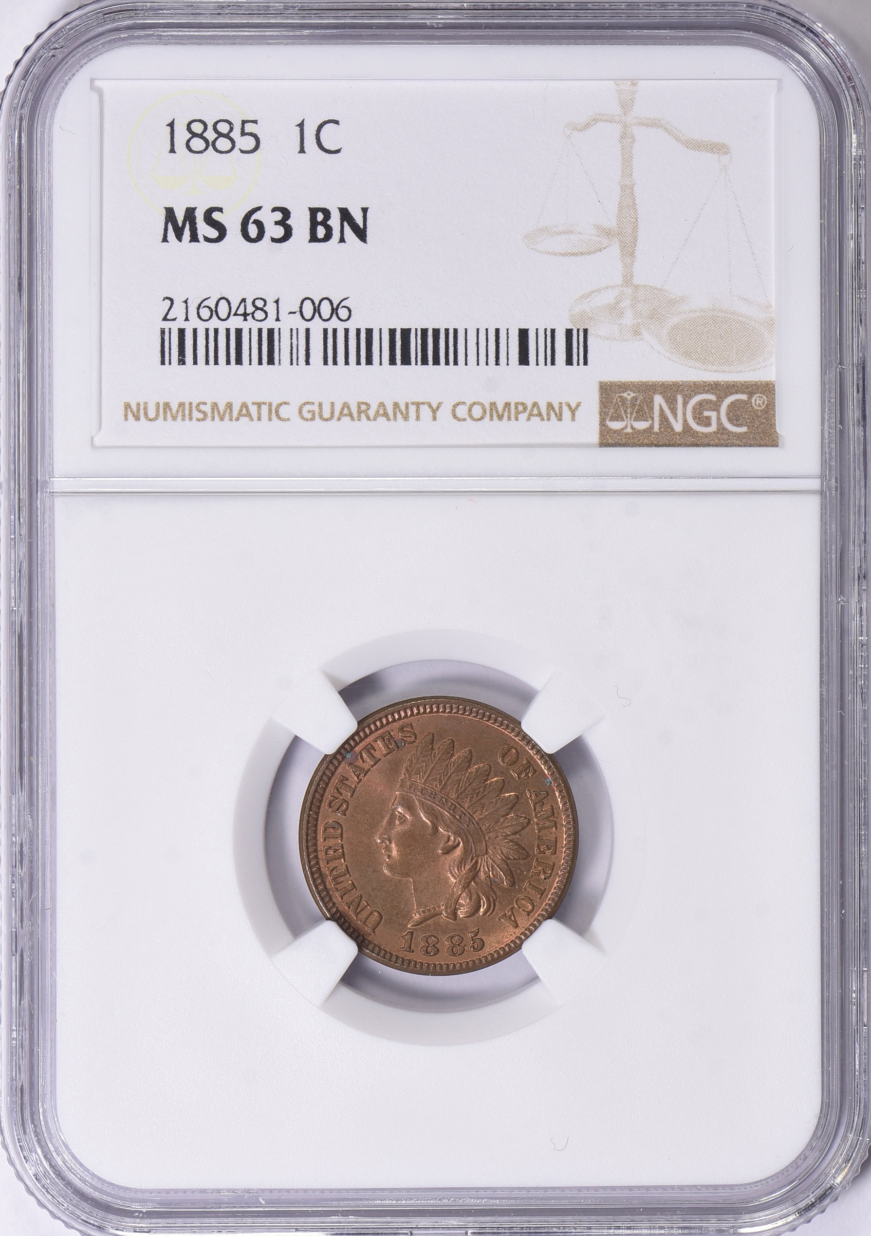 1885 Indian Cent NGC MS-63 BN (Item 1693308) | GreatCollections Coin Auctions