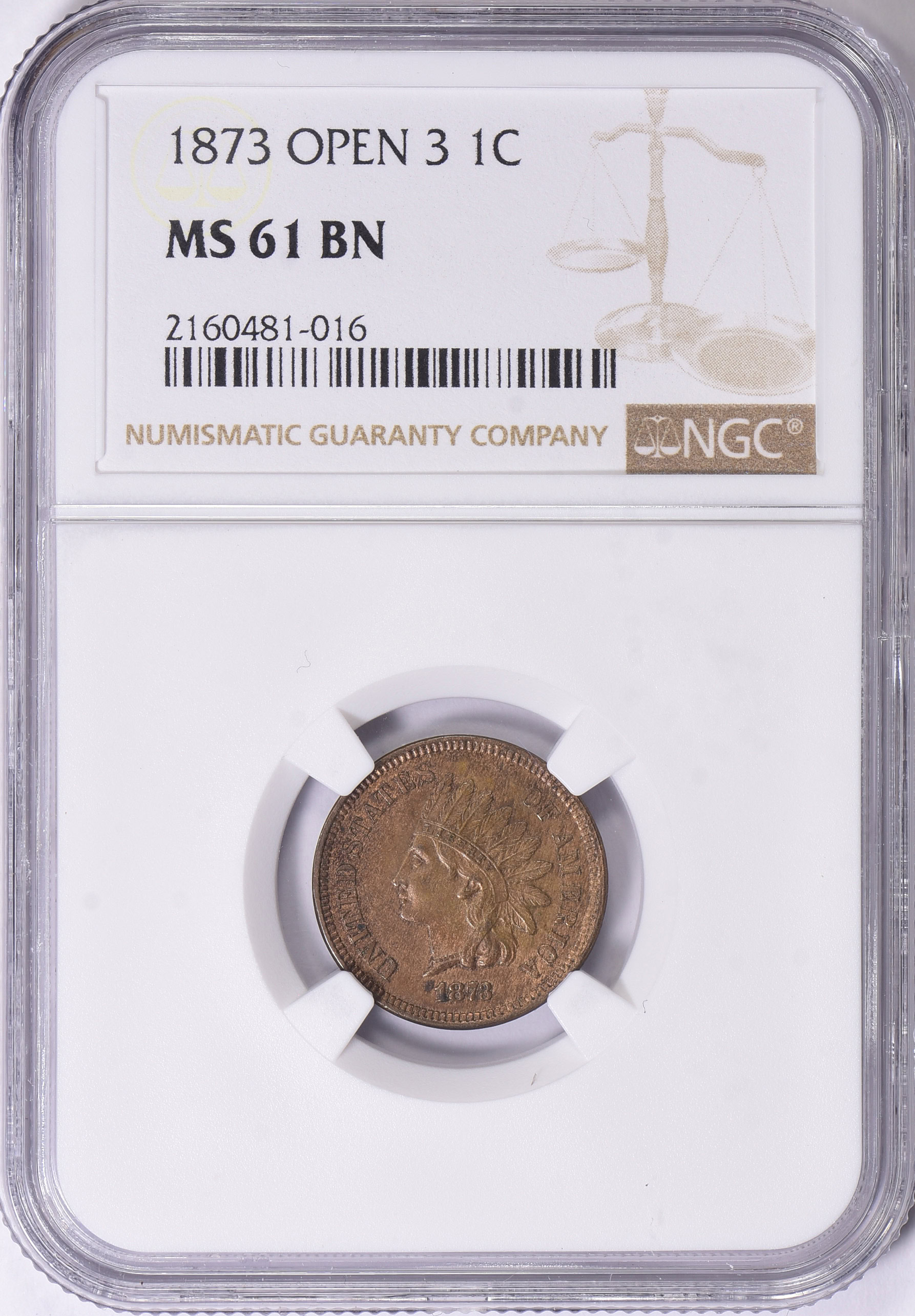 1873 Indian Cent Open 3 NGC MS-61 BN (Item 1693311) | GreatCollections Coin Auctions