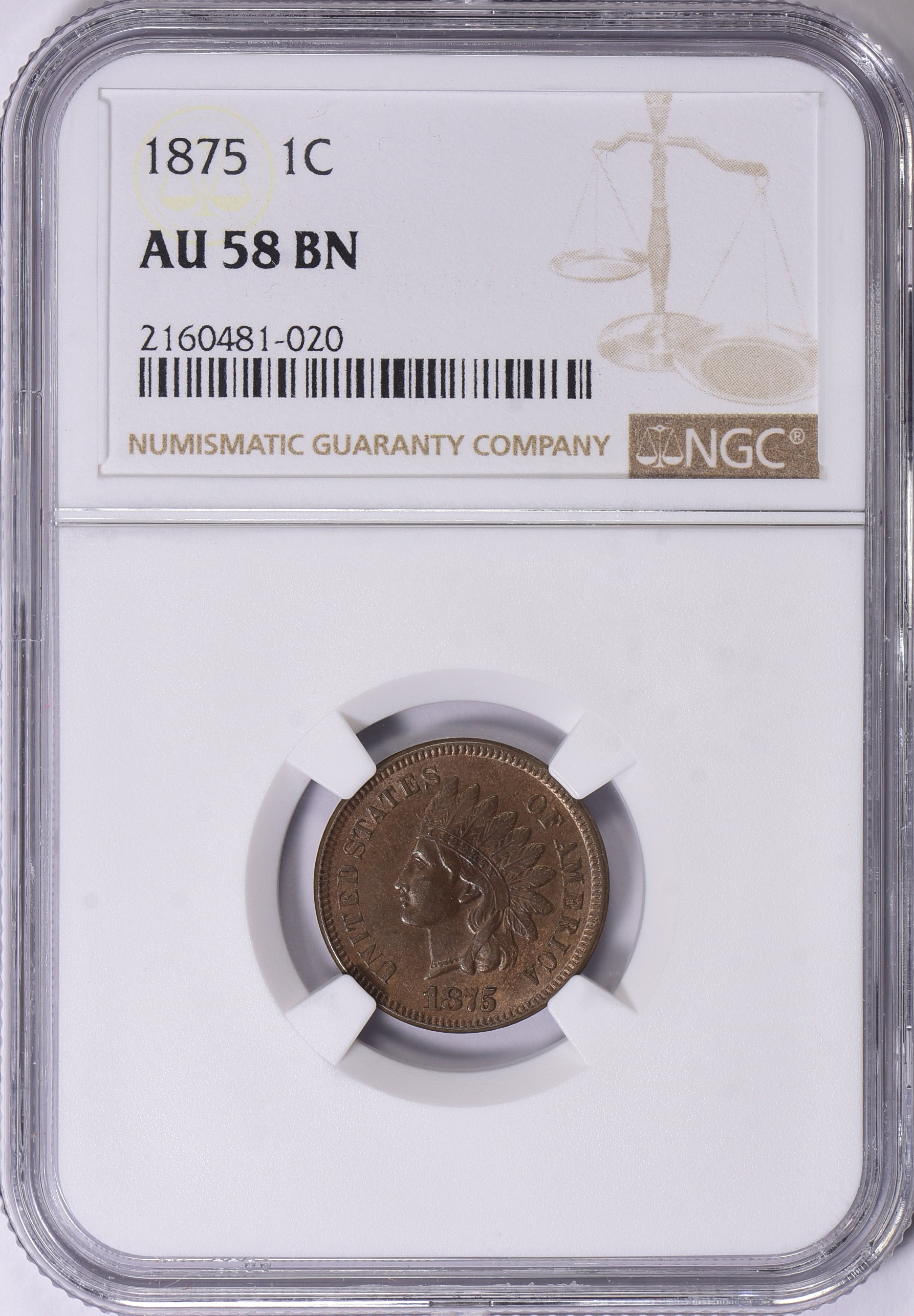 1875 Indian Cent NGC AU-58 BN (Item 1693313) | GreatCollections Coin Auctions