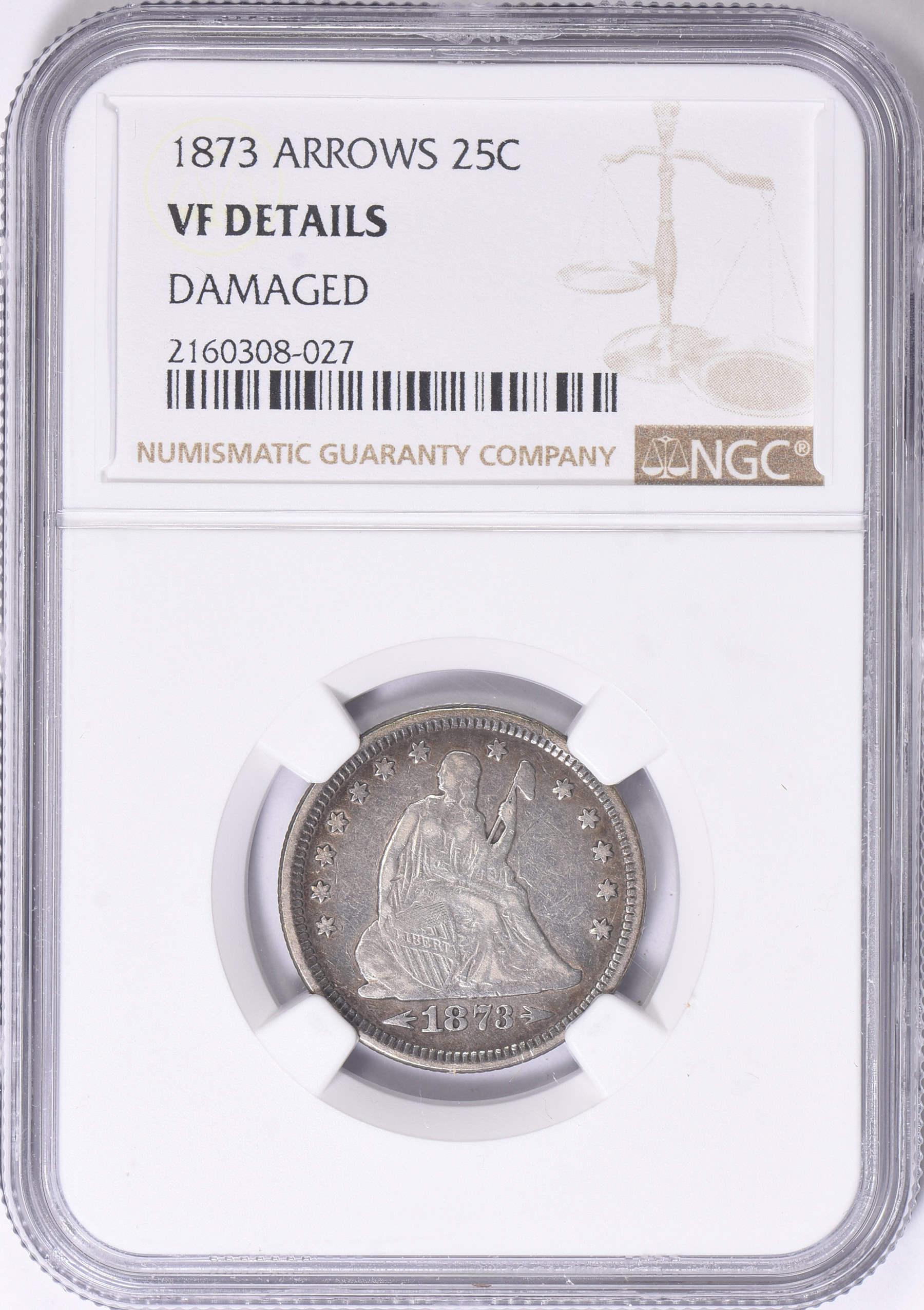 1873 Seated Liberty Quarter Arrows NGC VF Details (Item 1693433) | GreatCollections Coin Auctions