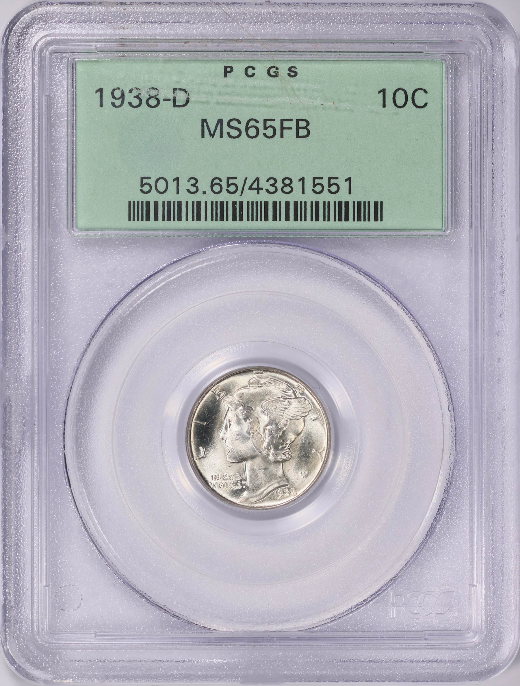 1938-D Mercury Dime PCGS MS-65 FB OGH (Item 1693546) | GreatCollections Coin Auctions