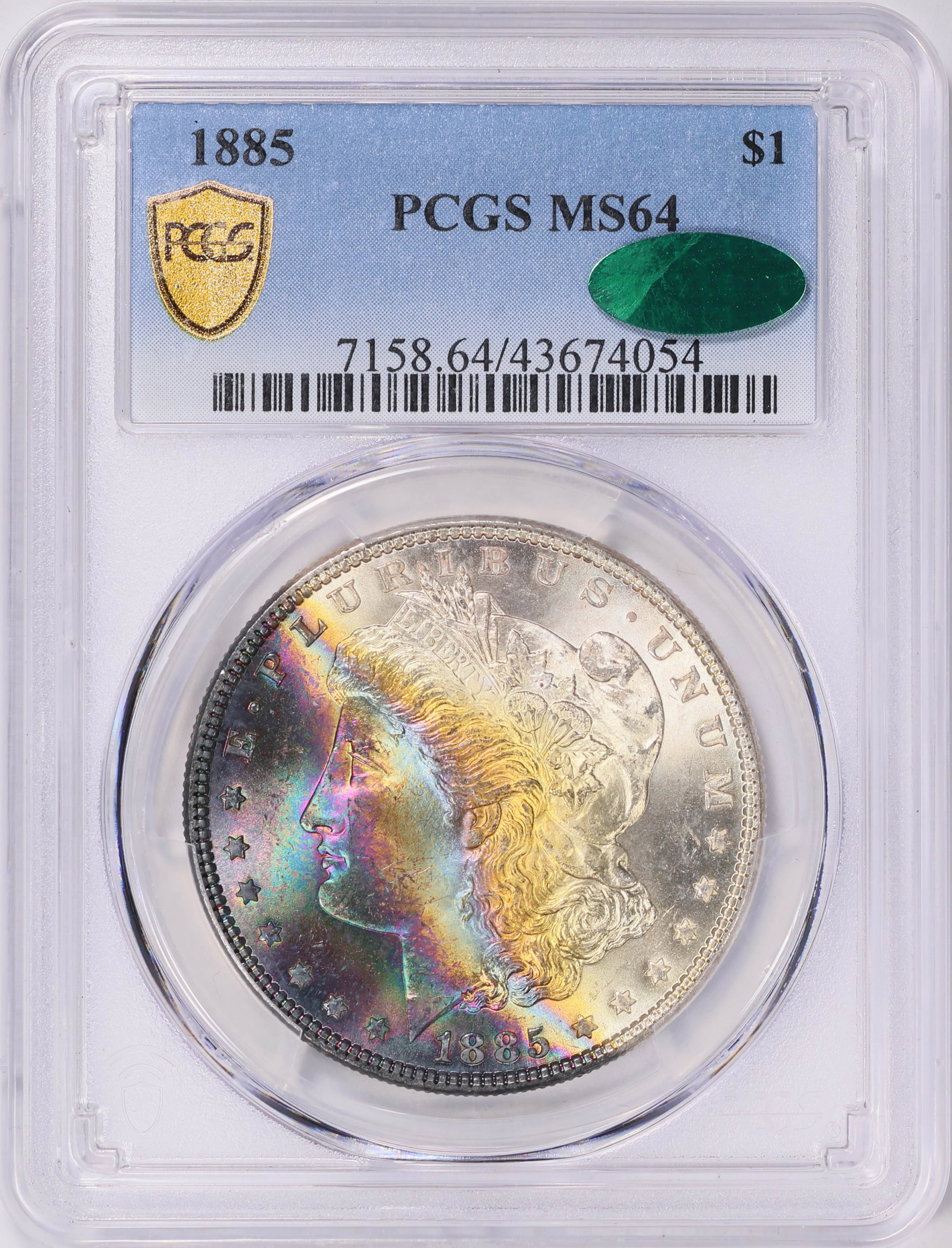 1885 Morgan Silver Dollar PCGS MS-64 (CAC Green) (Toned) (Item 1693592) | GreatCollections Coin ...
