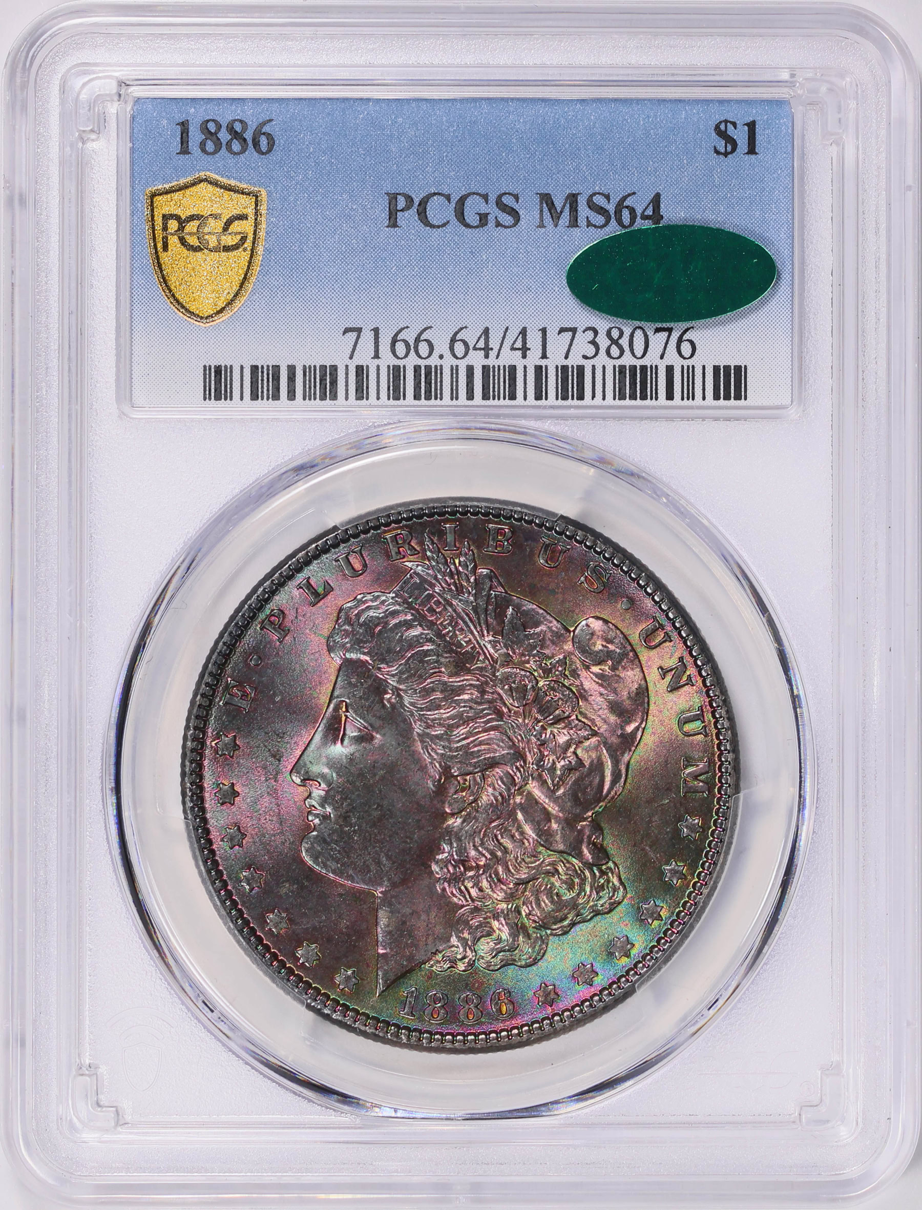 1886 Morgan Silver Dollar PCGS MS-64 (CAC Green) (Toned) (Item 1693597) | GreatCollections Coin ...