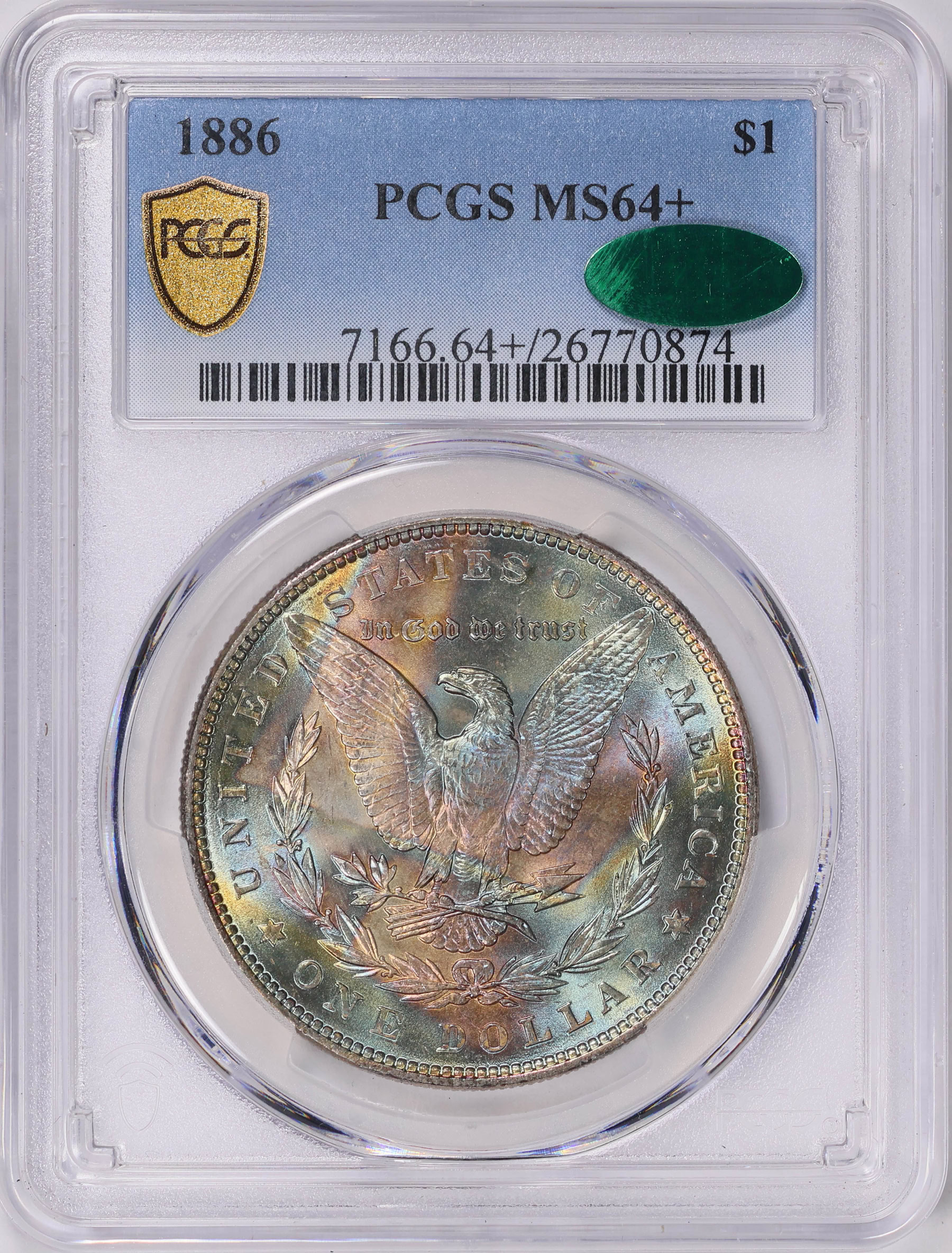 1886 Morgan Silver Dollar PCGS MS-64+ (CAC Green) (Toned) (Item 1693598) | GreatCollections Coin ...
