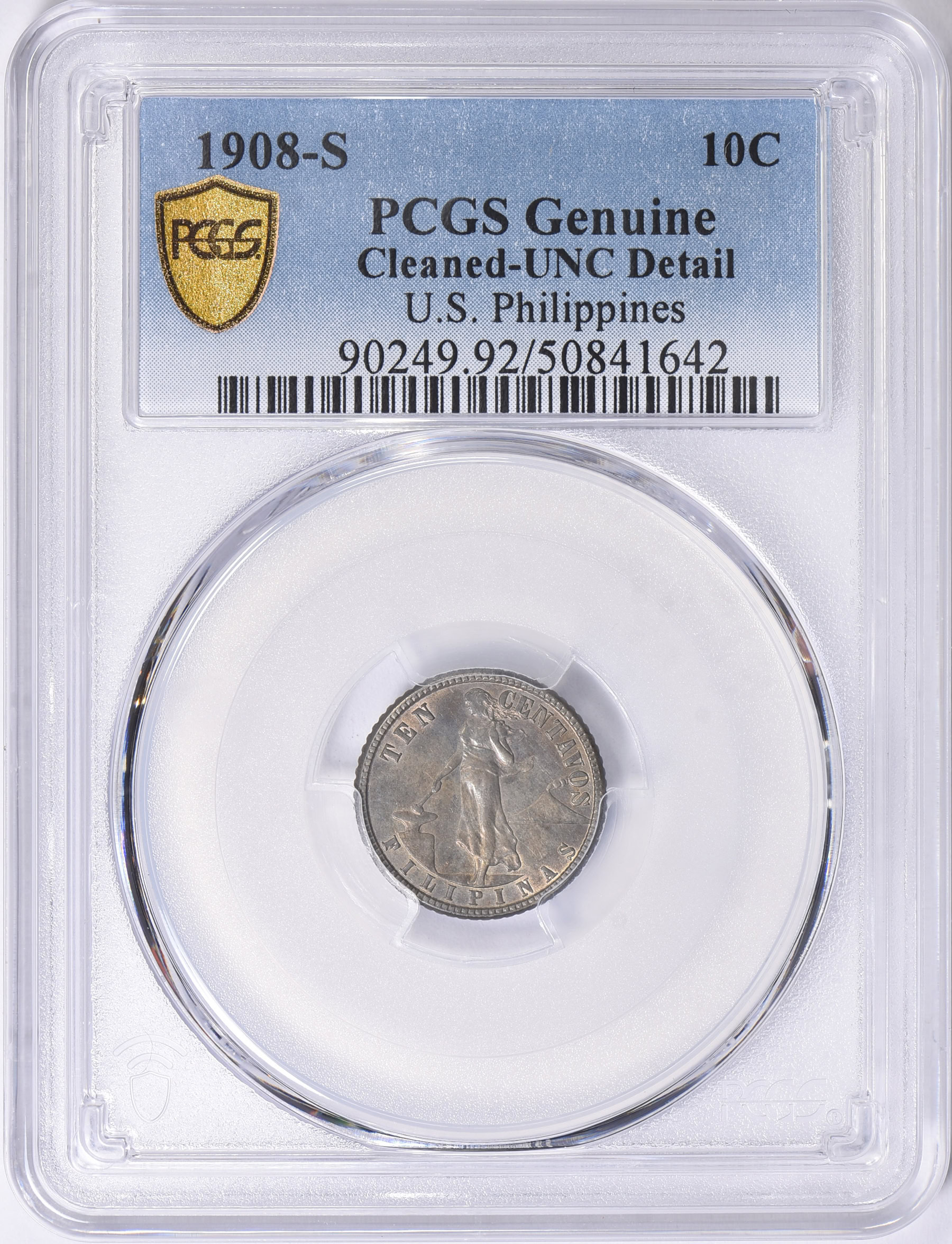 1908-S U.S. Philippines Ten Centavos PCGS Genuine Unc Details (Item ...