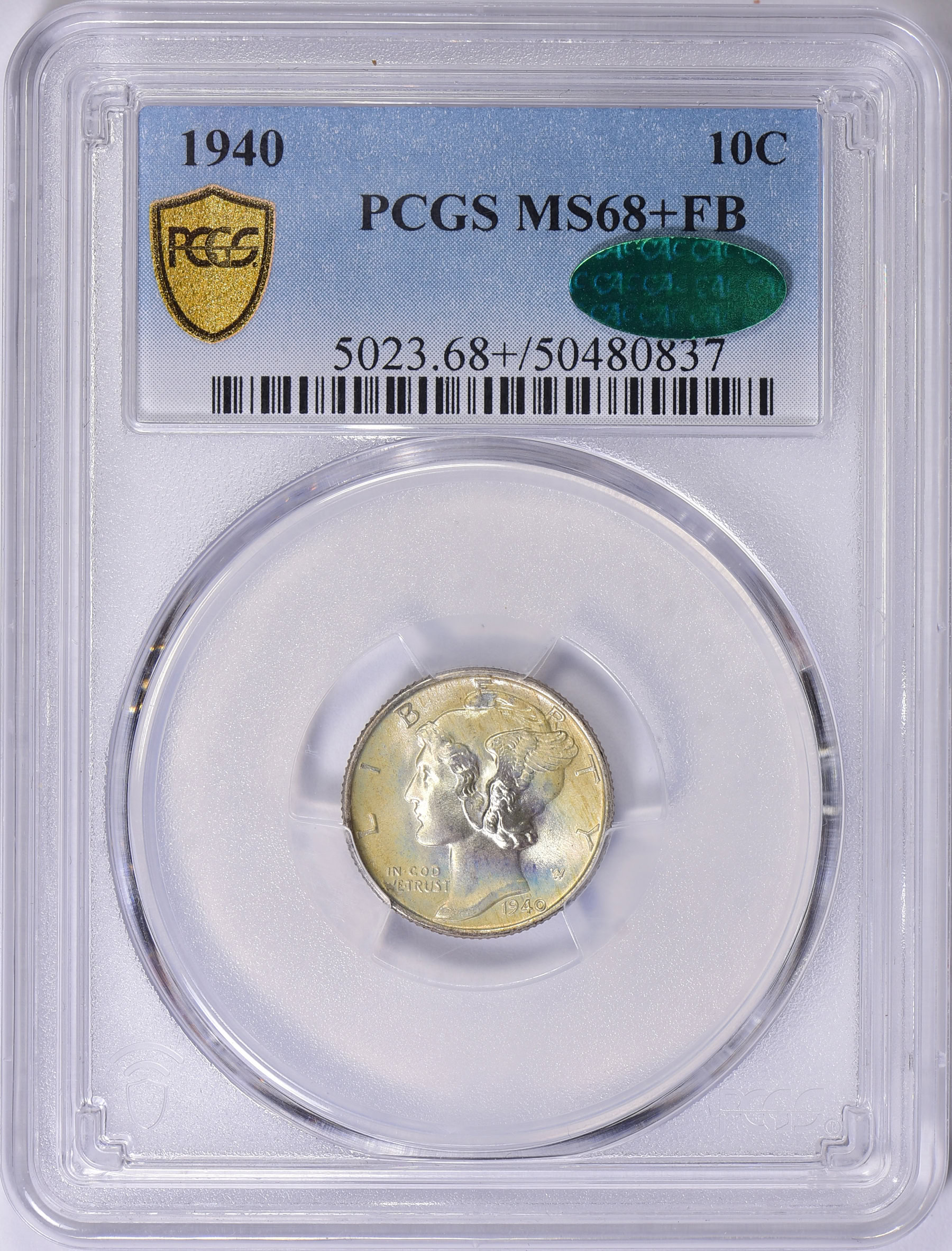 1940 Mercury Dime PCGS MS-68+ FB (CAC Green) (Toned) (Item 1693842) | GreatCollections Coin Auctions
