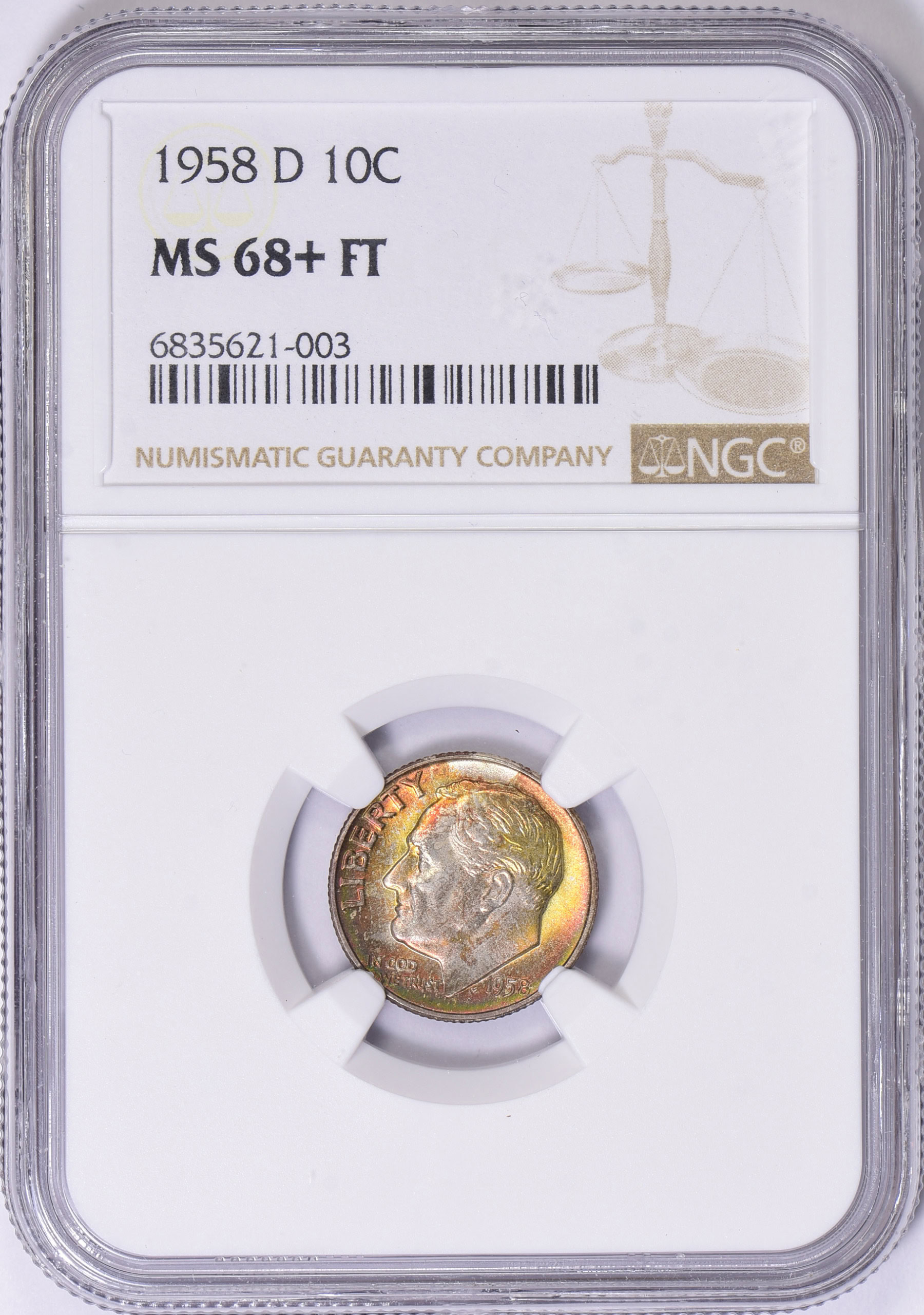 1958-D Roosevelt Dime NGC MS-68+ FT (Toned) (Item 1693867) | GreatCollections Coin Auctions