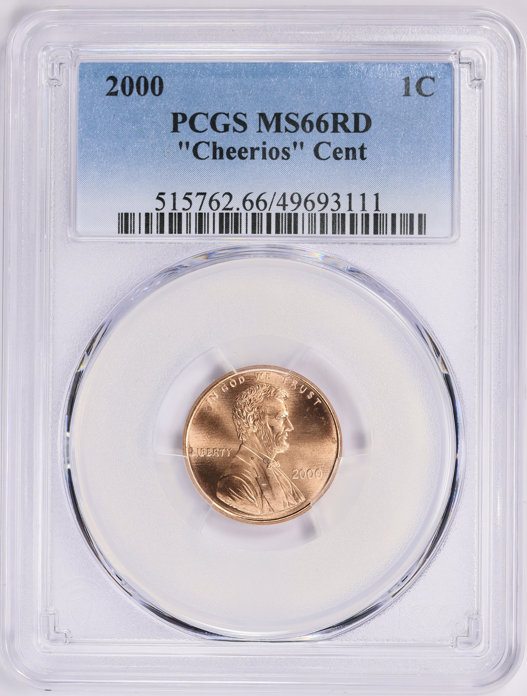 2000 Lincoln Cent "Cheerios" Cent PCGS MS-66 RD (With Original Cheerios ...