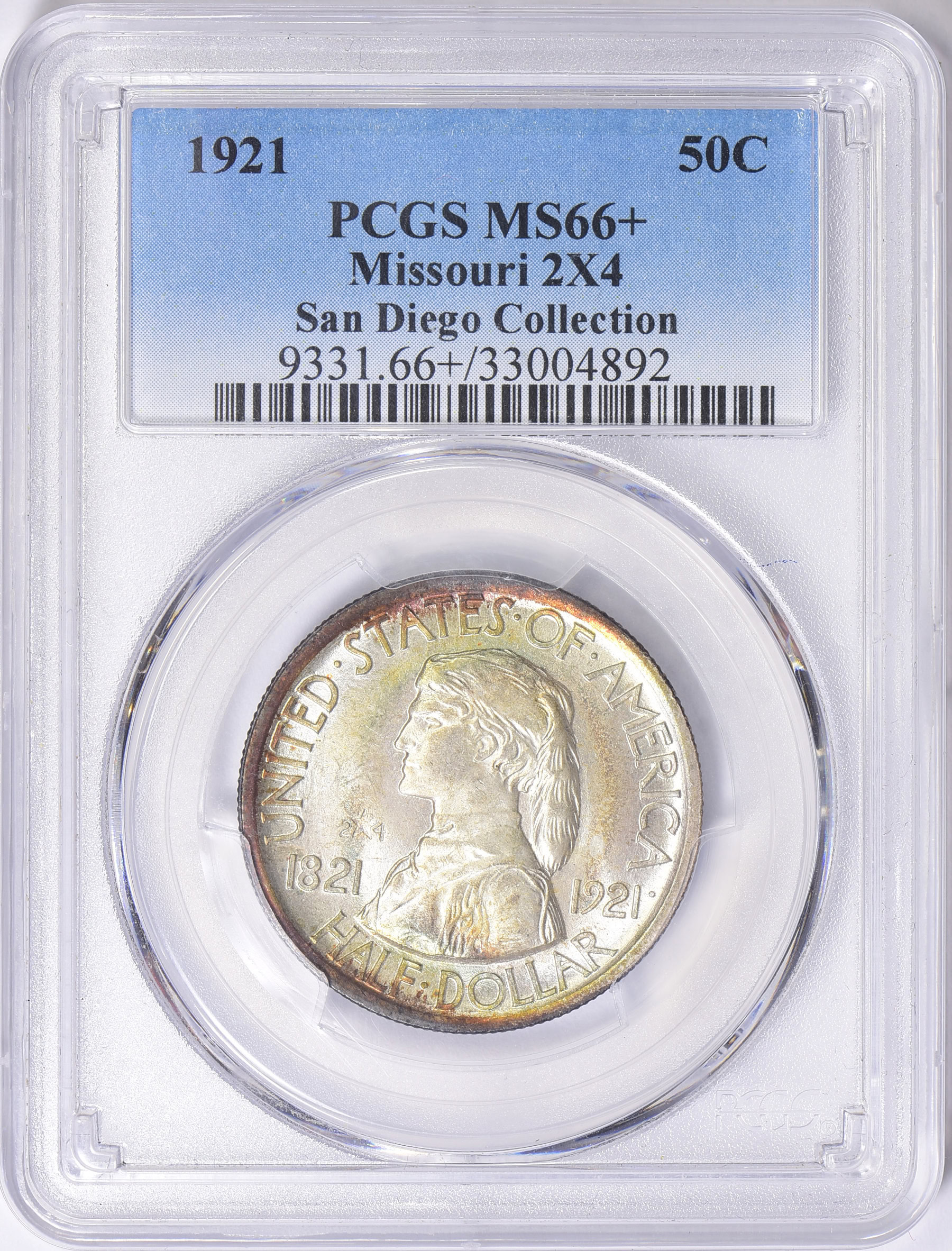 1921 Missouri Centennial Half Dollar 2x4 PCGS MS-66+ (Toned) (San Diego ...