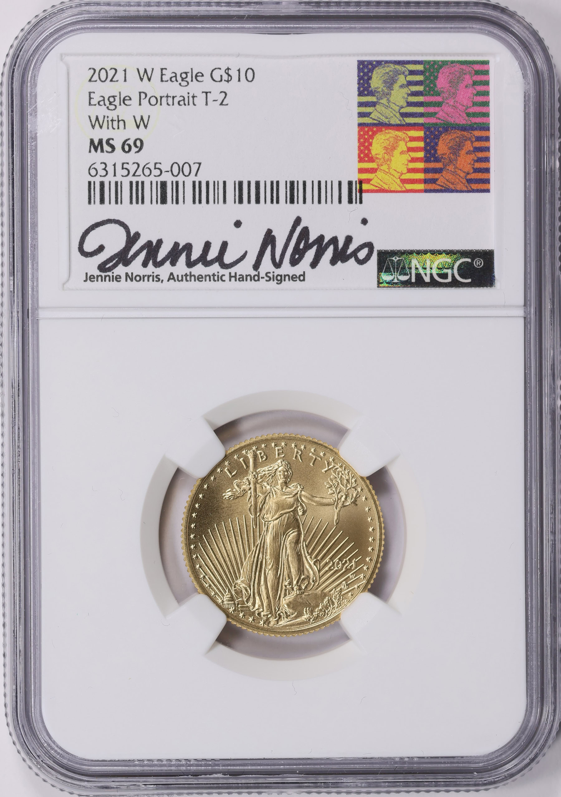 2021-W $10 Quarter-Ounce Gold American Eagle Type 2 NGC MS-69 (Jennie Norris Signed Label) (Item ...