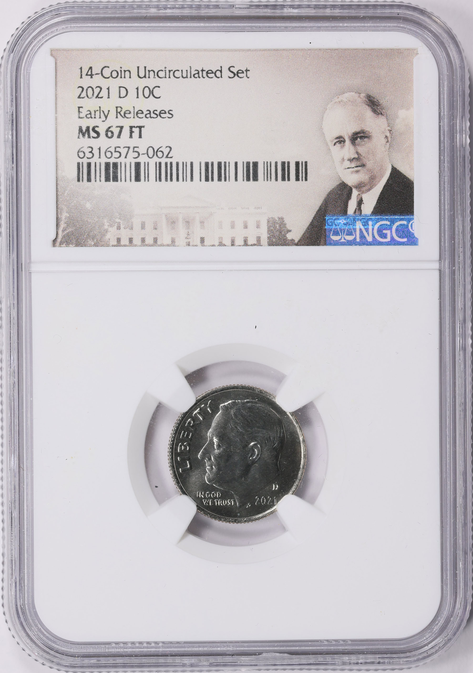 2021-D Roosevelt Dime Early Releases NGC MS-67 FT (Roosevelt Label ...