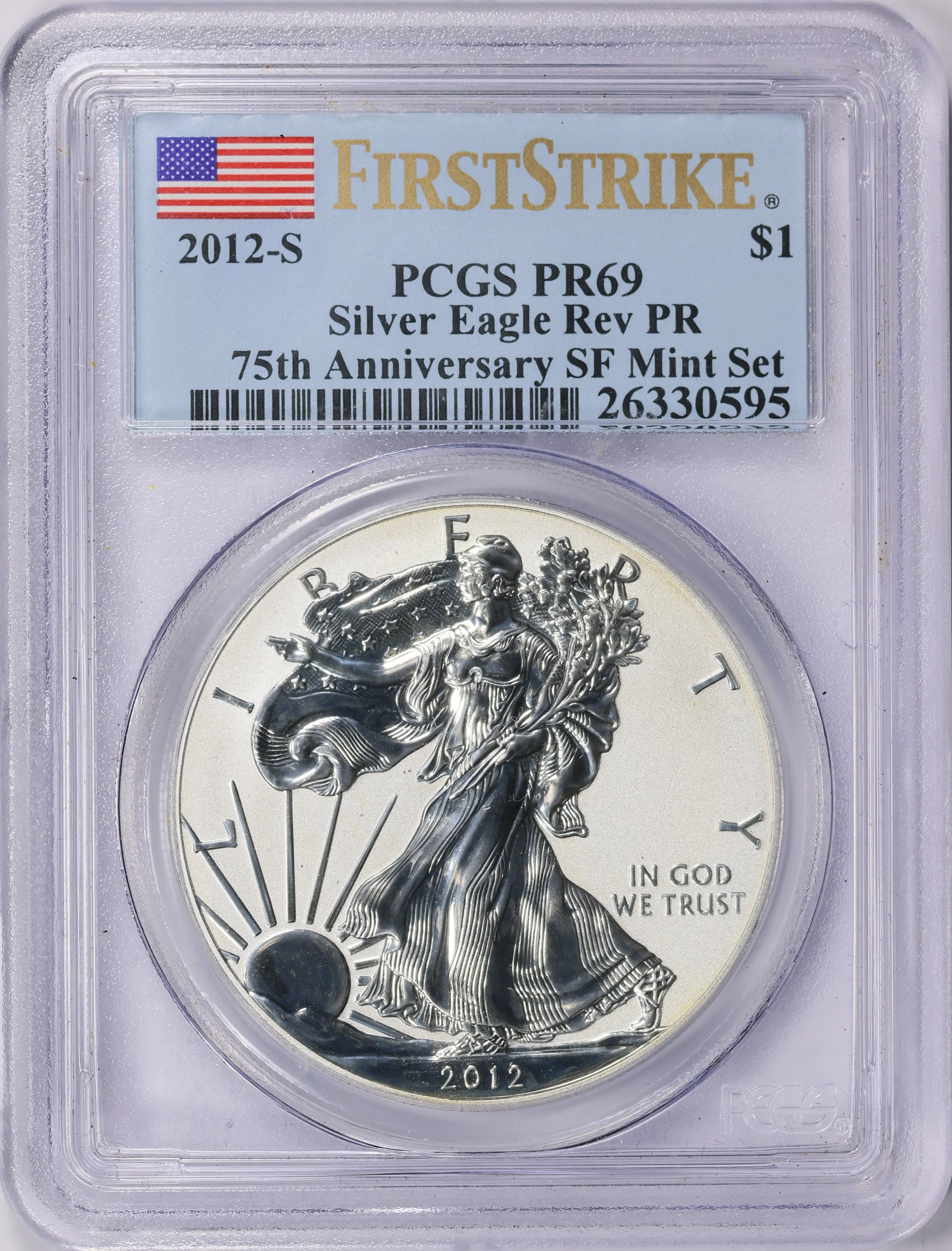 2012-S $1 Silver Eagle Reverse Proof 75th Anniversary SF Mint First ...