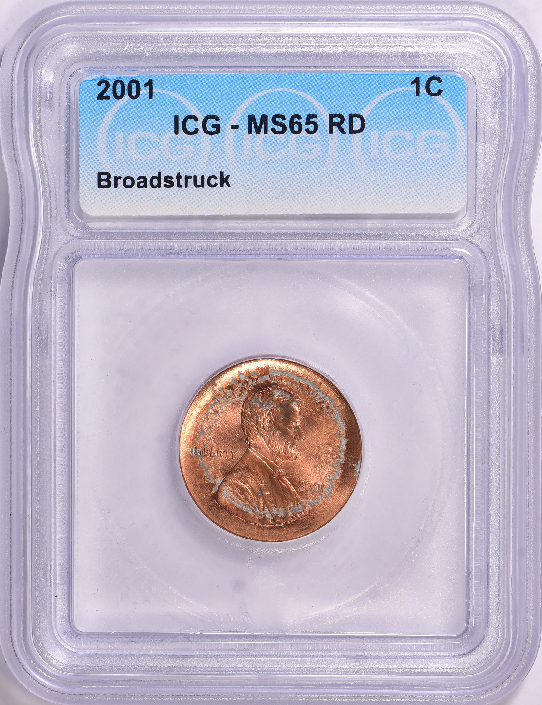 Mint Error 2001 Lincoln Cent Broadstruck ICG MS-65 RD | ICG Cert #9997670101 | GreatCollections ...