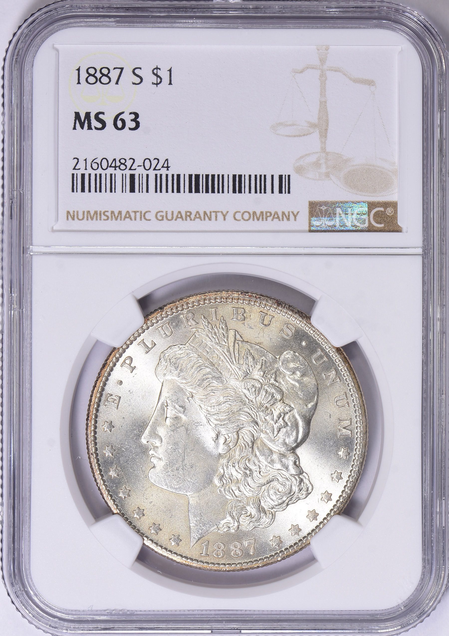 1887-S Morgan Silver Dollar NGC MS-63 (Item 1694306) | GreatCollections Coin Auctions