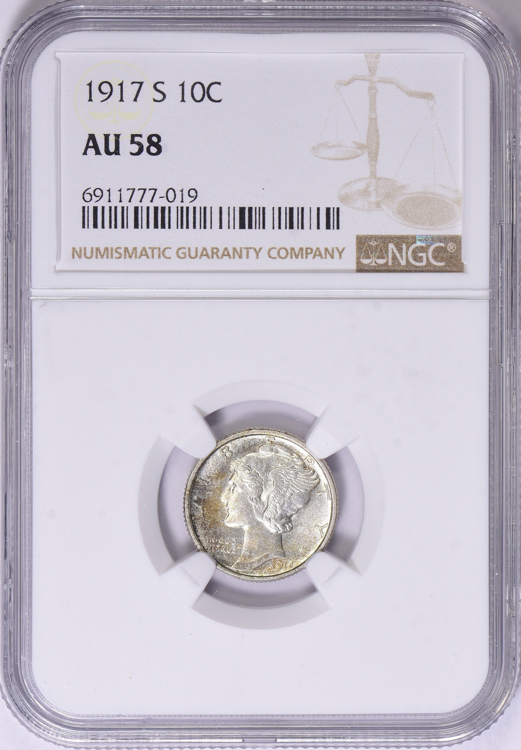 1917-S Mercury Dime NGC AU-58 (Toned) (Item 1694335) | GreatCollections Coin Auctions