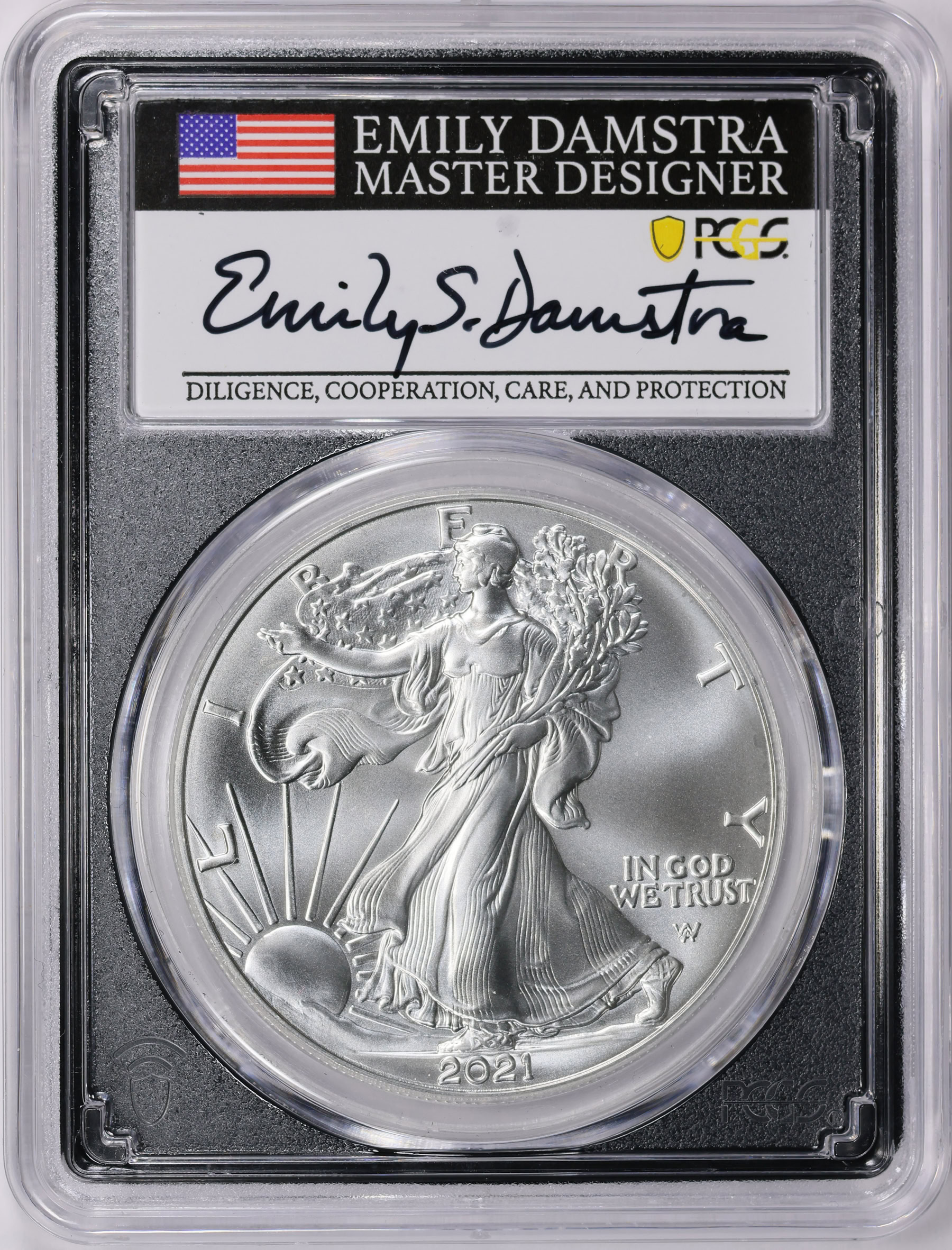 2021 $1 Silver Eagle Type 2 First Day of Issue PCGS MS-70 (Emily ...