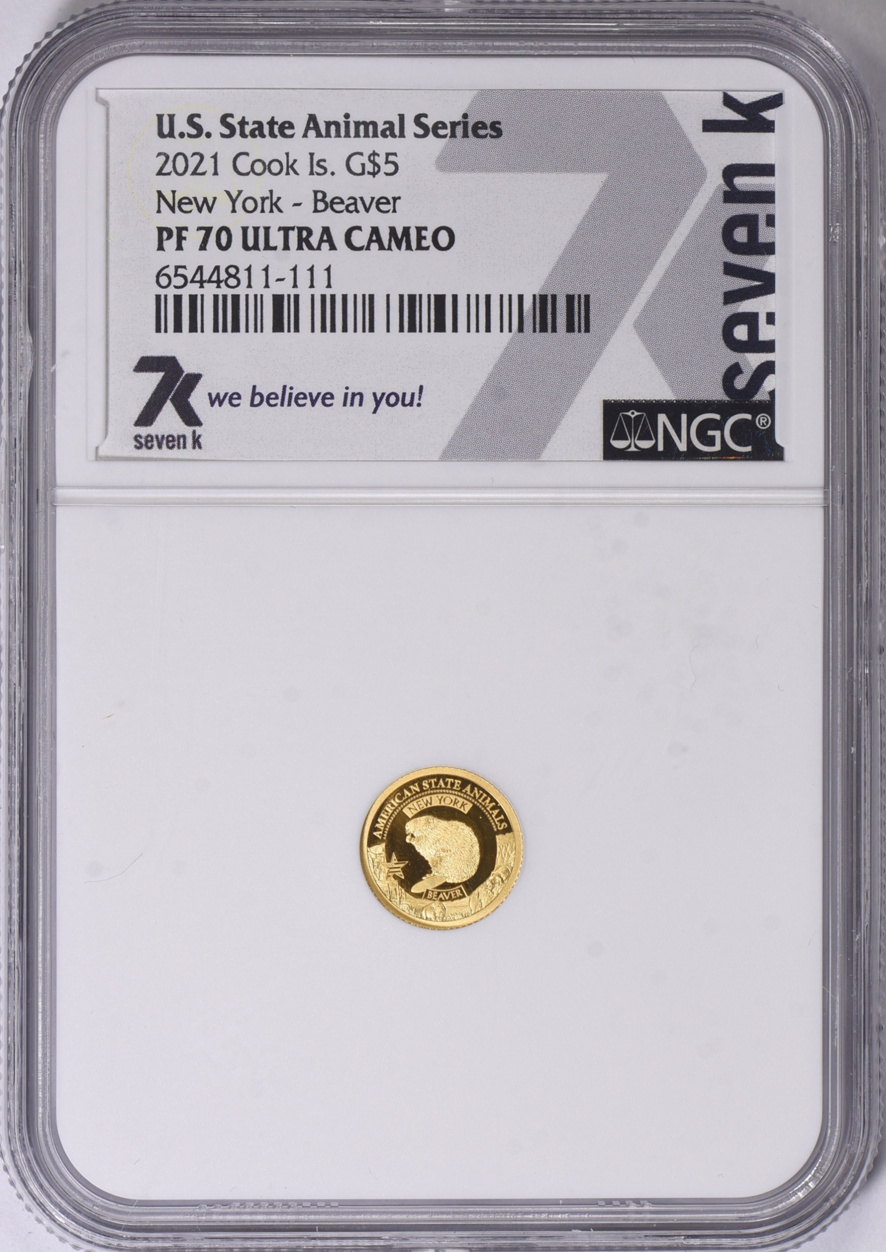 Cook Islands 2021 Gold $5 US State Animal Series New York Beaver NGC ...