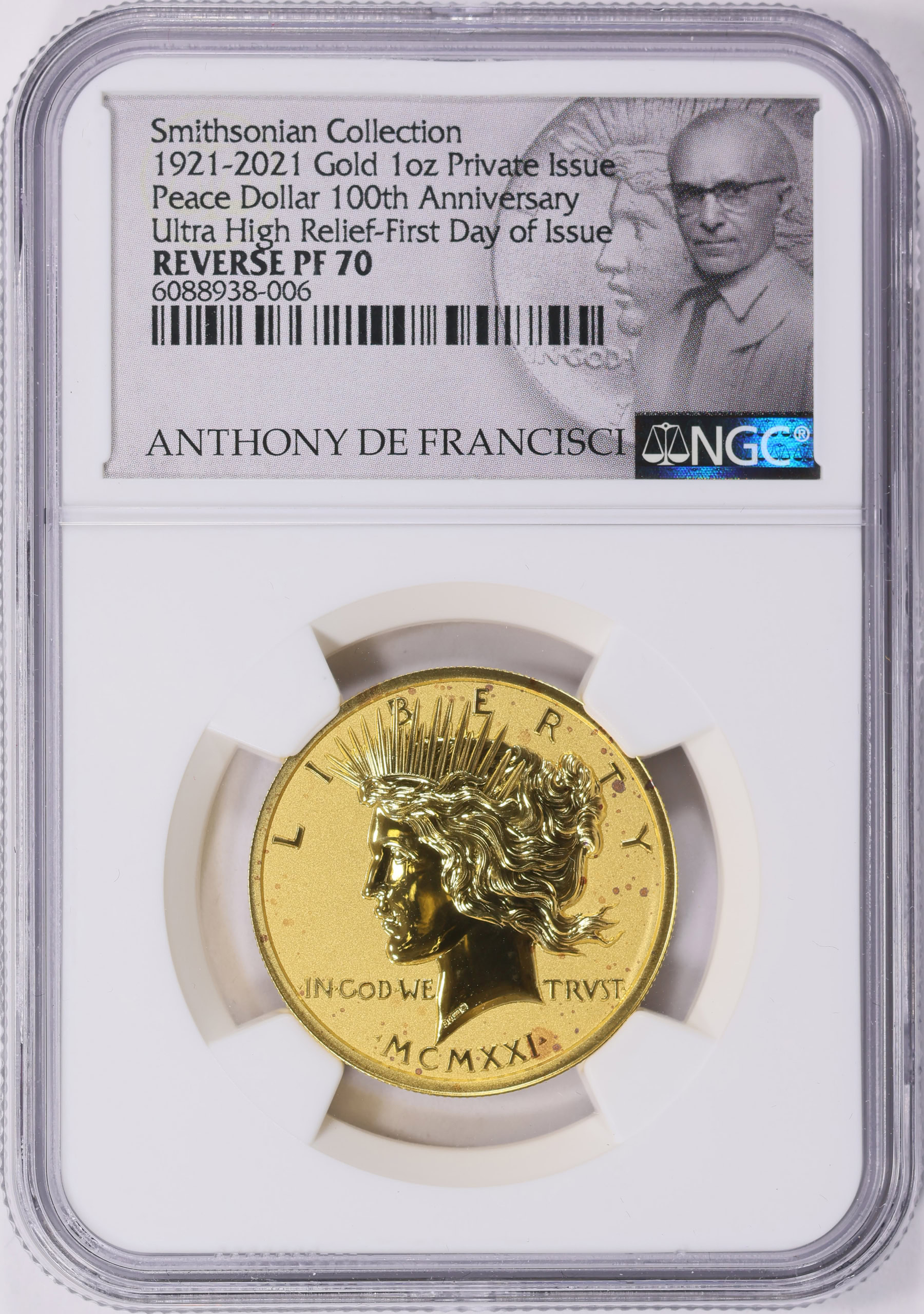 1921-2021 Gold 1 oz. Private Issue Peace Dollar 100th Anniversary Ultra ...