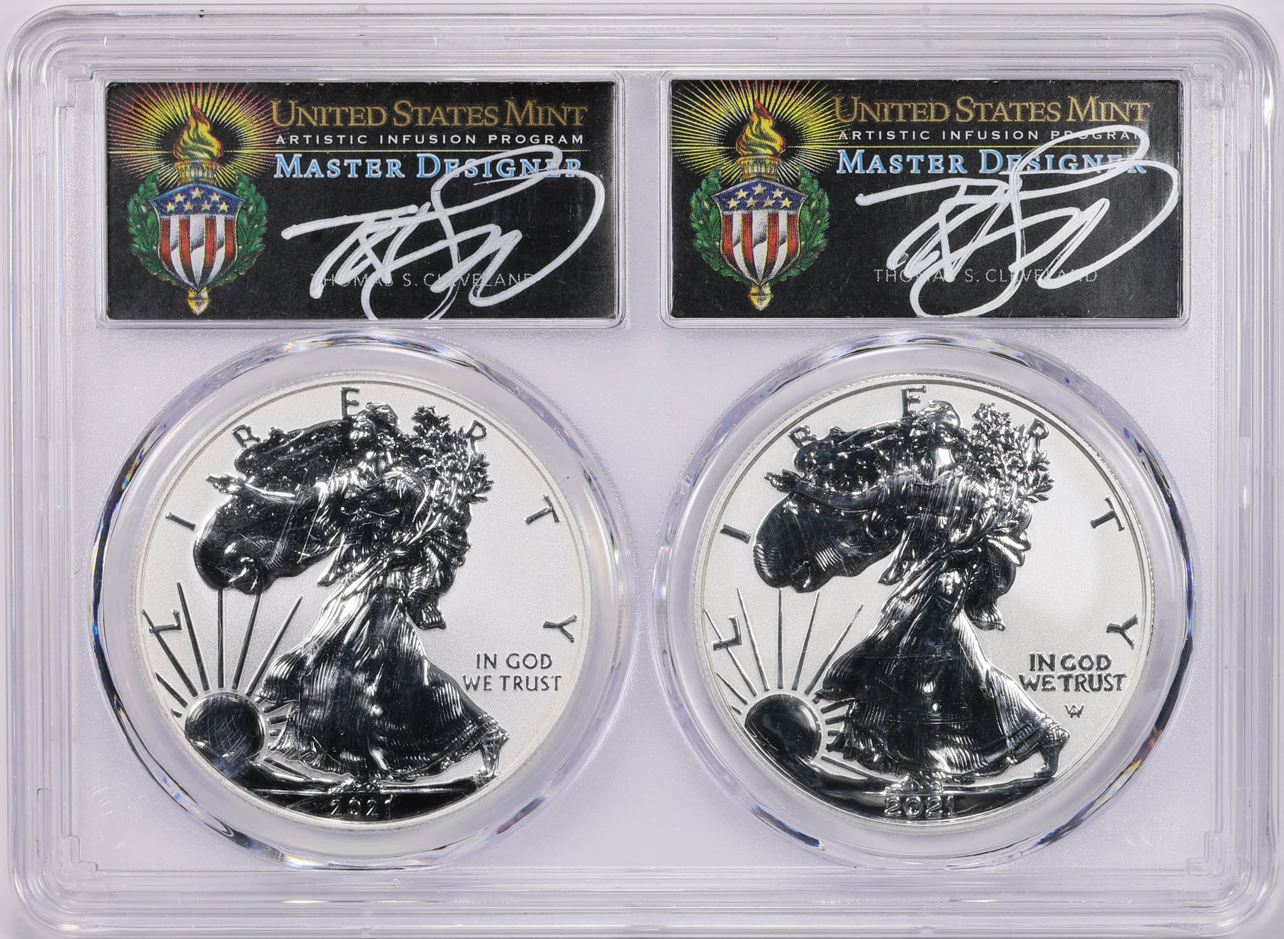 2021-W and 2021-S $1 Silver Eagle Type 1 and Type 2 - Designer Edition Reverse Proof Set First ...