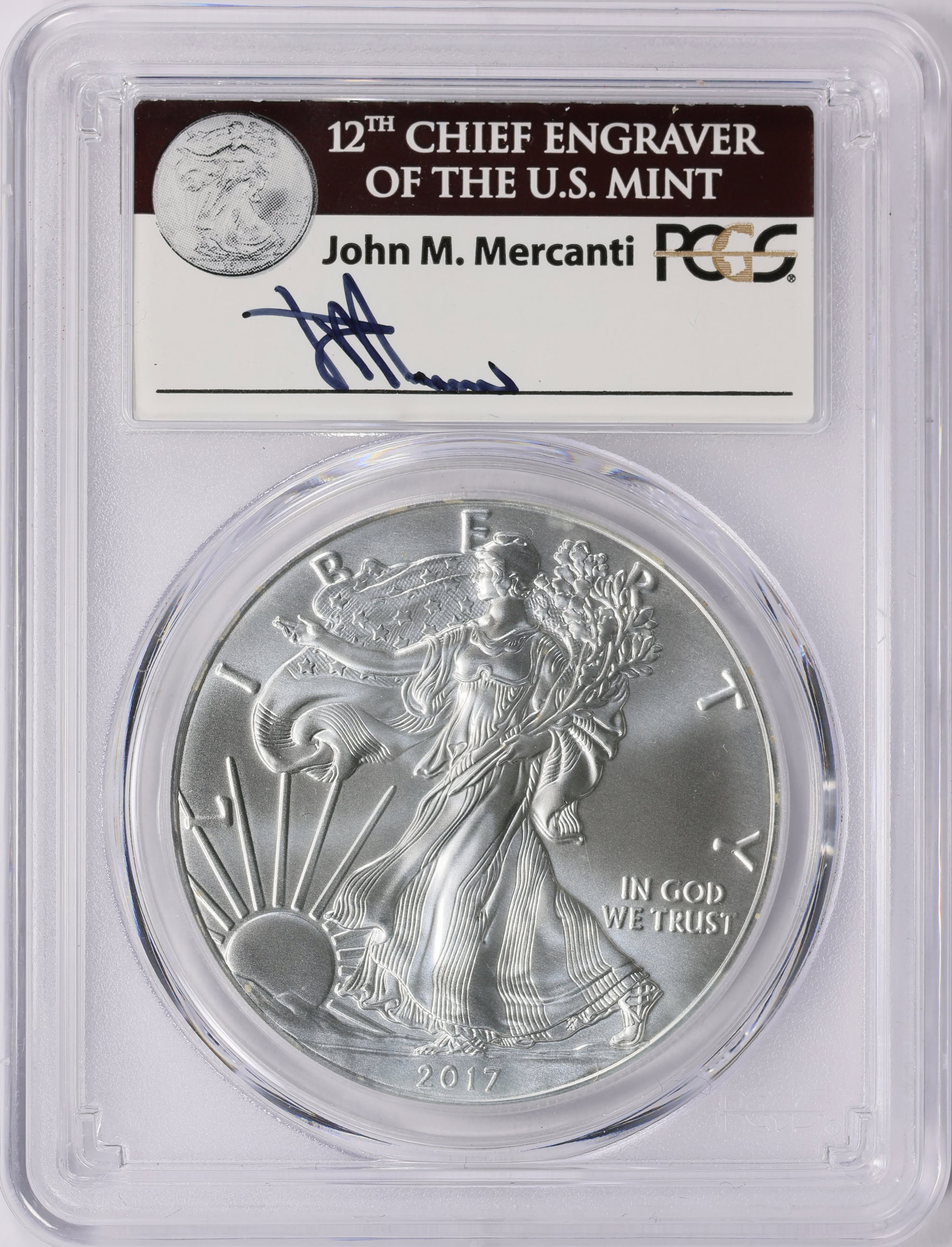 2017 $1 Silver Eagle First Day of Issue PCGS MS-70 (Mercanti Signed Label) (Item 1695106 ...