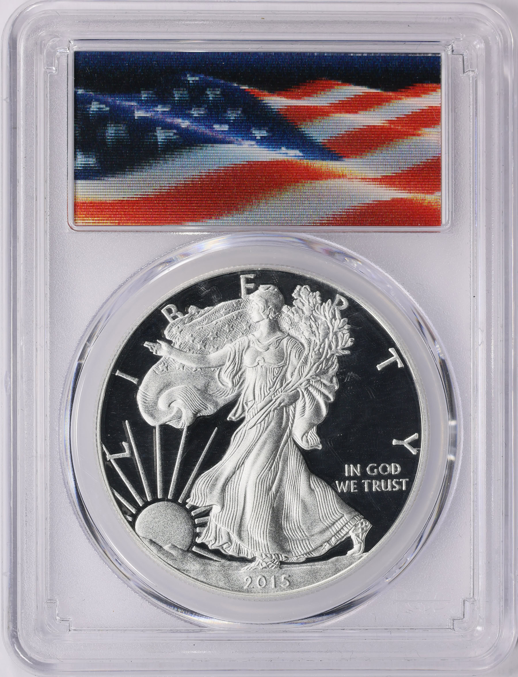 2015-W $1 Silver Eagle PCGS Proof-70 DCAM (Lenticular "Action Vu" Flag ...