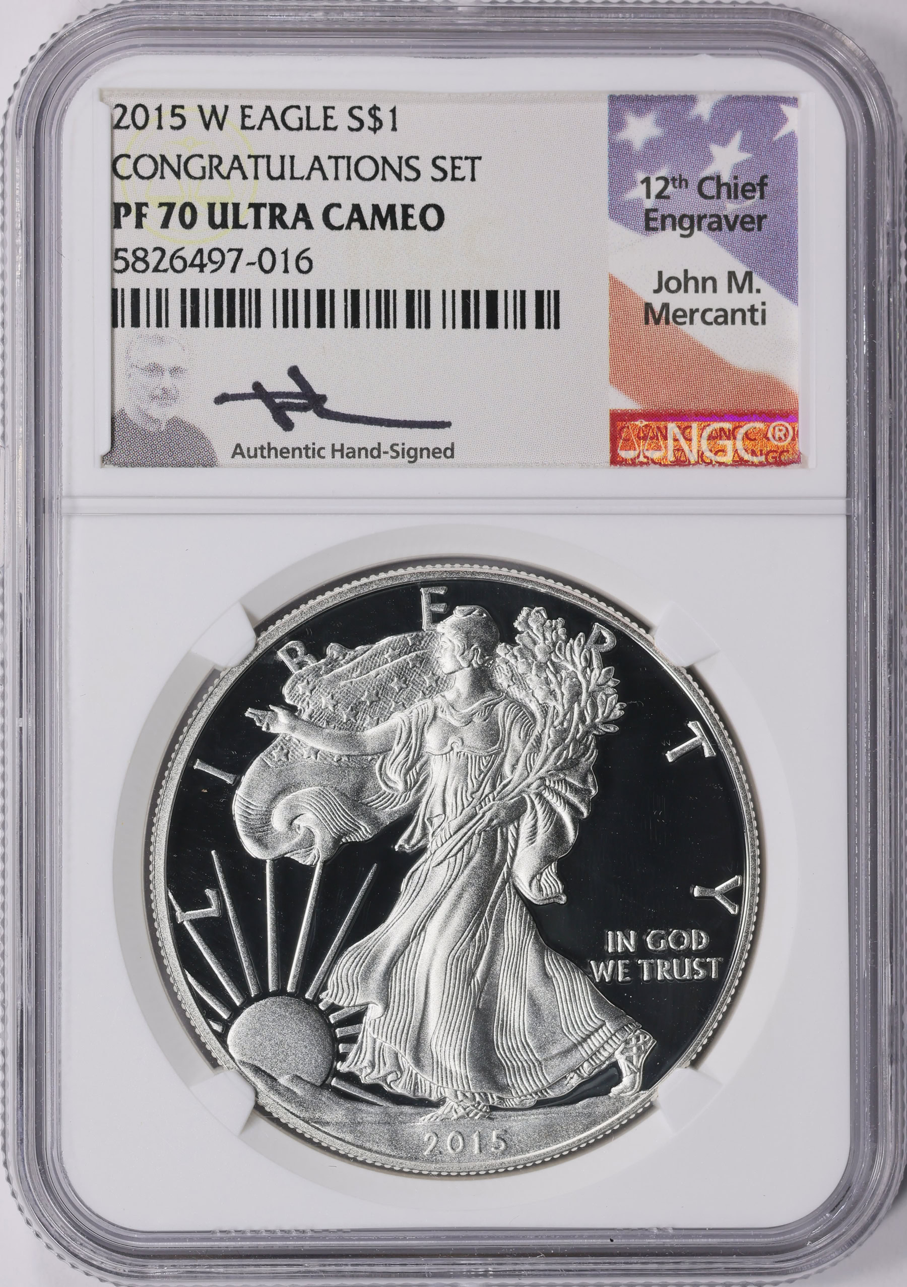 2015-W $1 Silver Eagle From the Congratulations Set NGC Proof-70 UC (Mercanti Signed Label ...