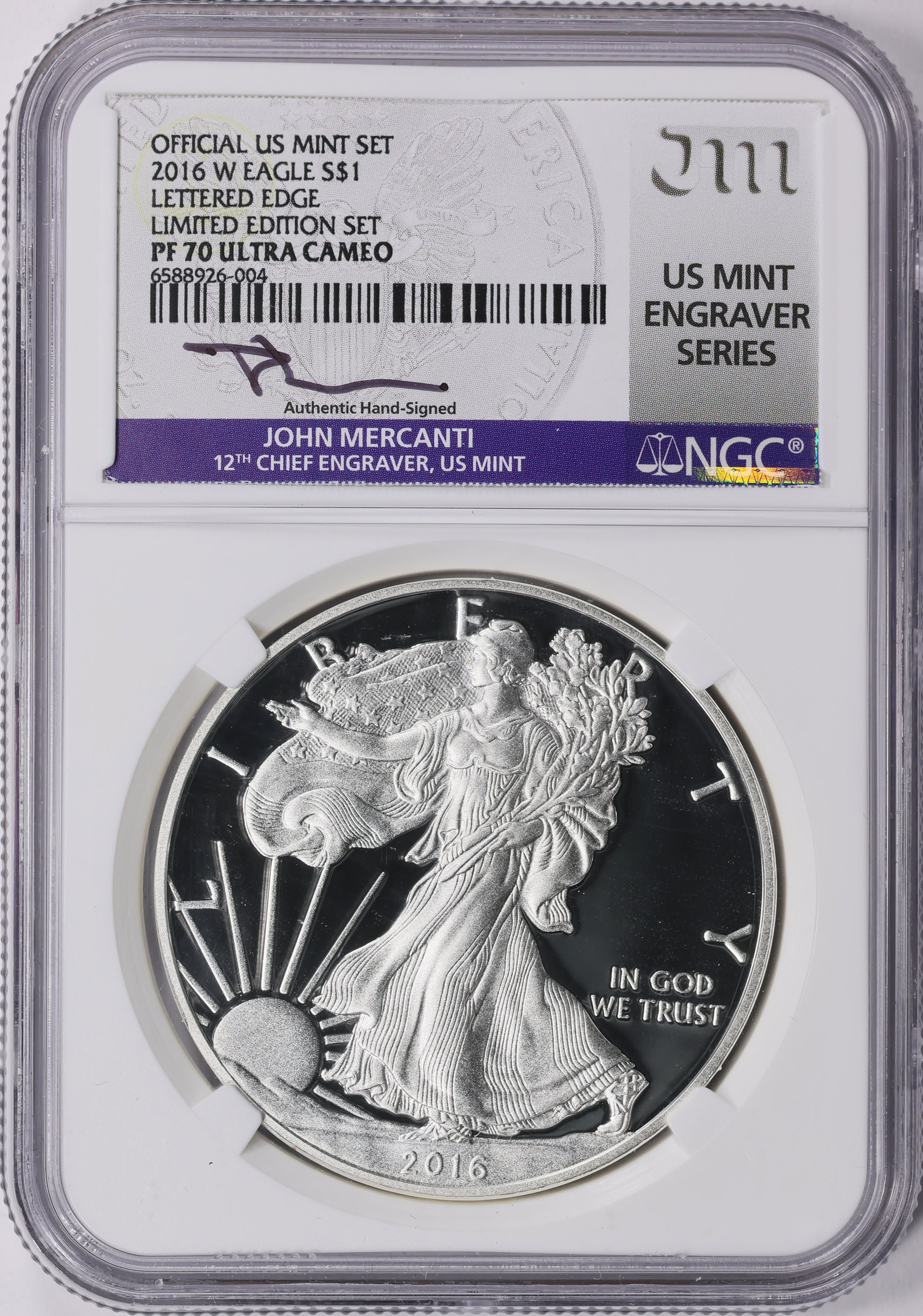 2016-W $1 Silver Eagle Lettered Edge From the Limited Edition Set NGC ...