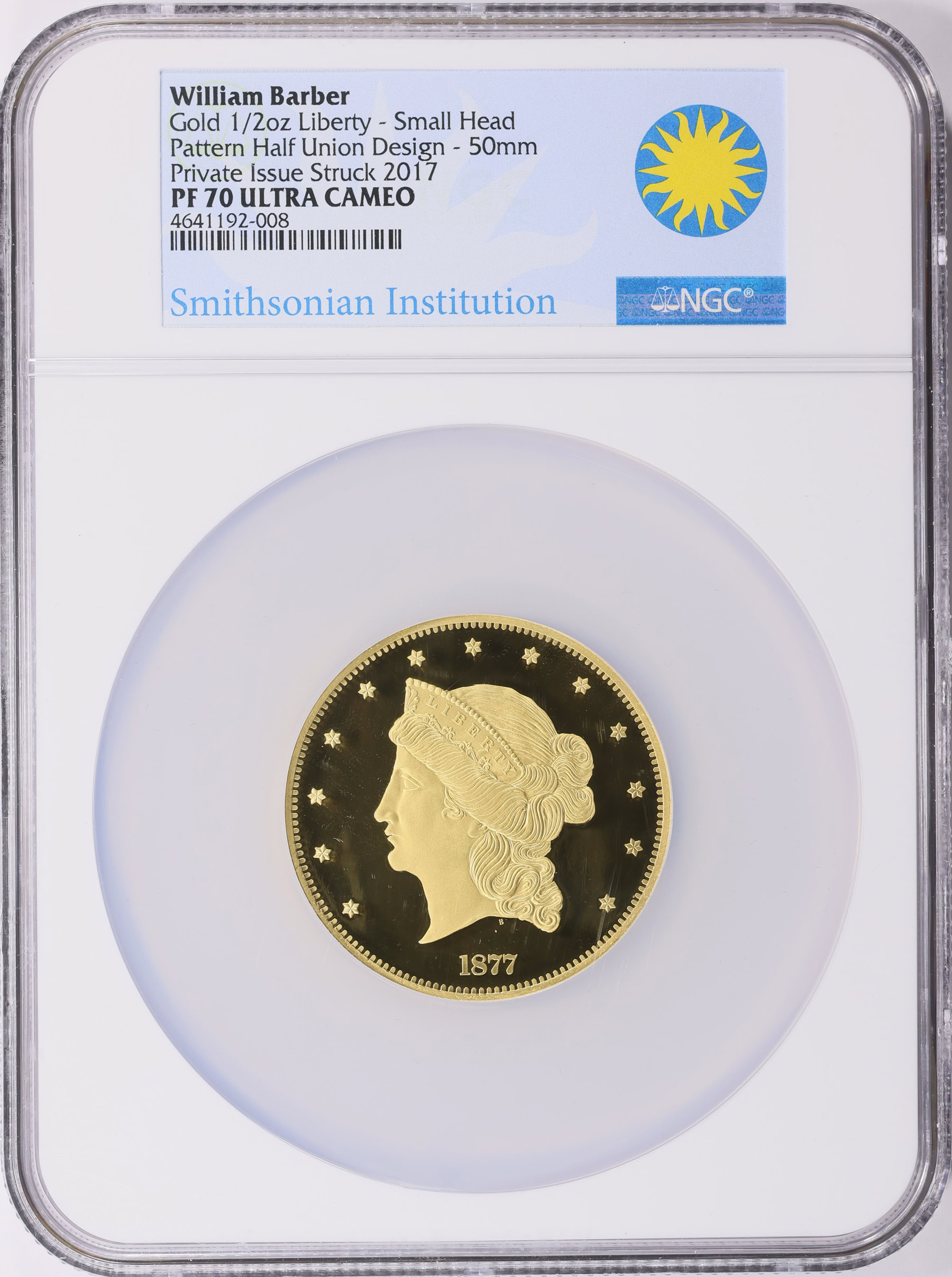 (1877) Gold 50mm 1/2oz. William Barber Half Union Design Small Head ...