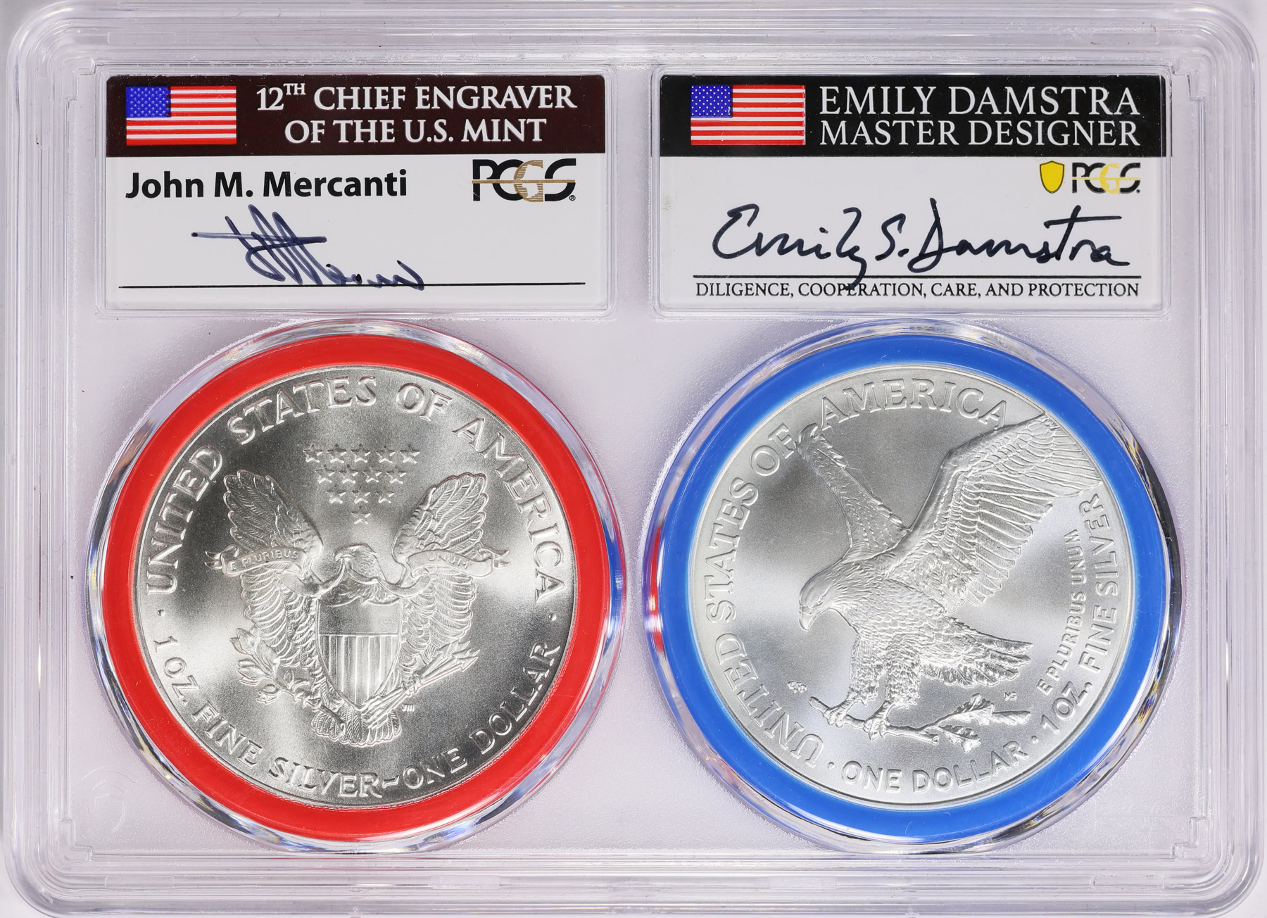 1986-(S) and 2021-(W) $1 Silver Eagle First Strike Inaugural Issue PCGS ...