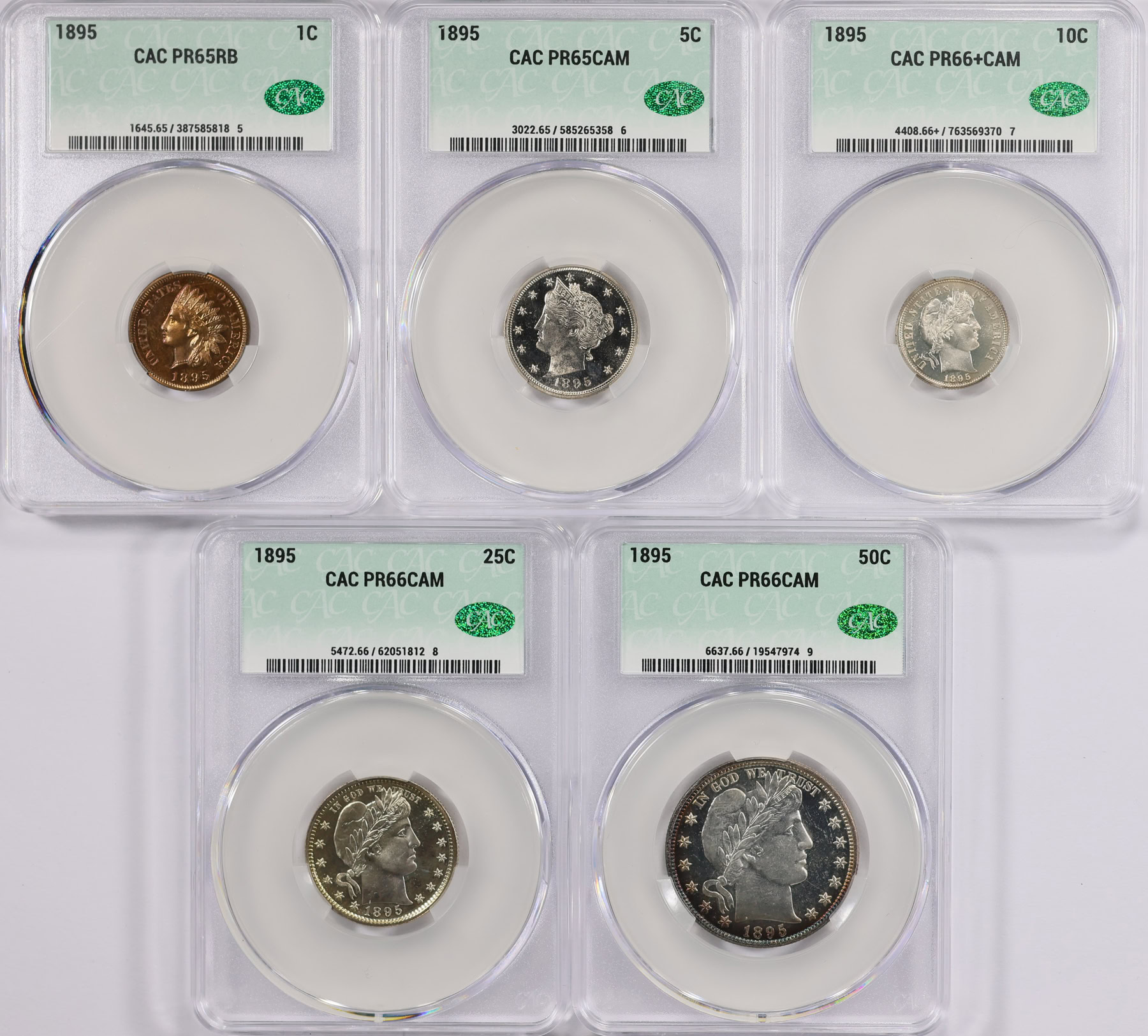 1895 1c-50c Proof Set CACG Proof-65/66/66+ CAMEO(x4) (5 Coins) (Item ...