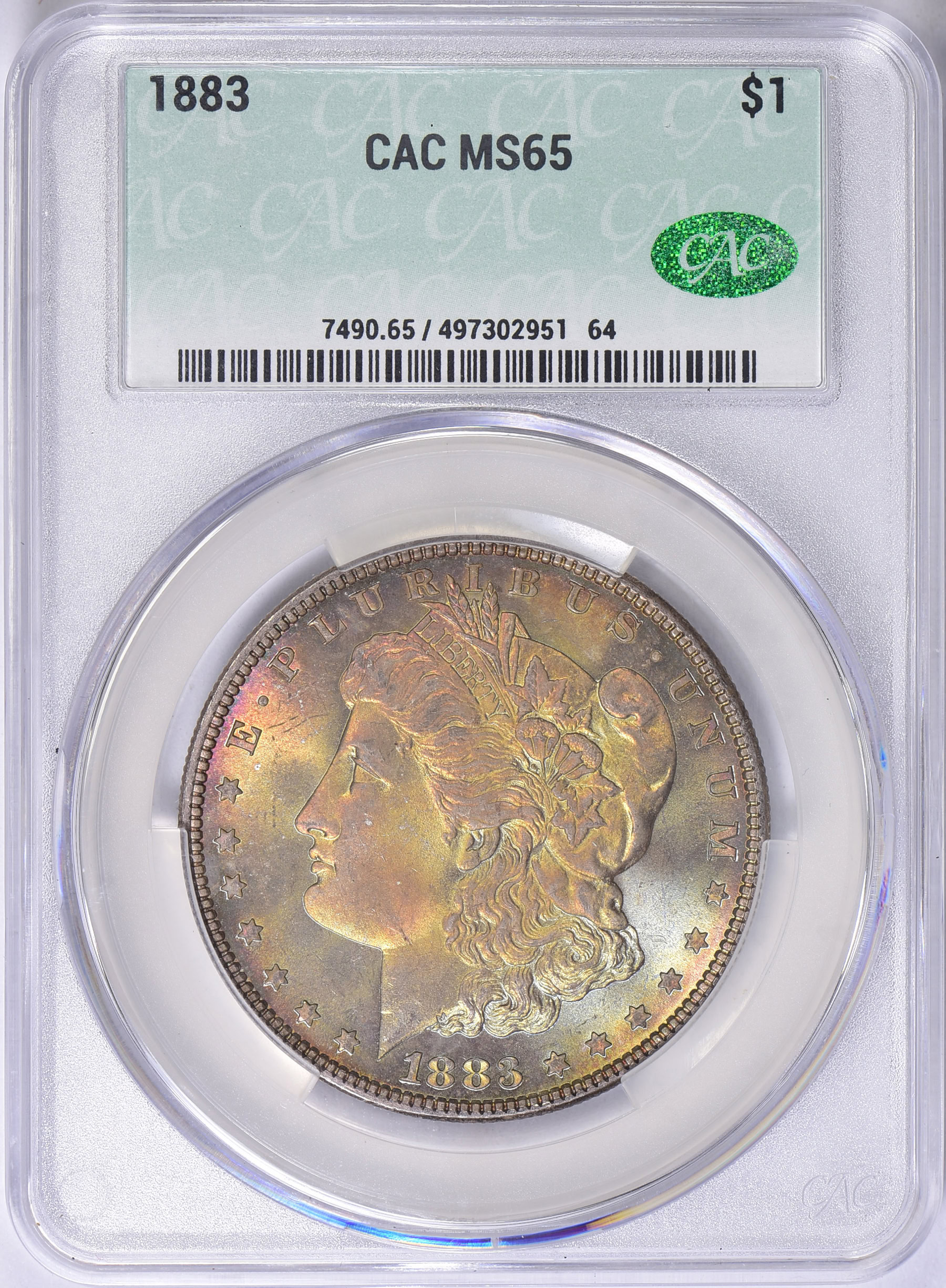 1883 Morgan Silver Dollar CACG MS-65 (Toned) (Item 1695579) | GreatCollections Coin Auctions