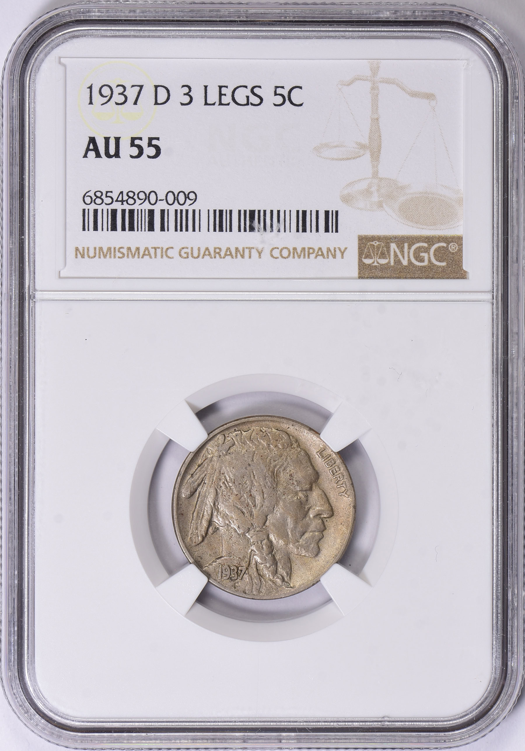 1937-D Buffalo Nickel 3 Legs NGC AU-55 (Item 1695646) | GreatCollections Coin Auctions