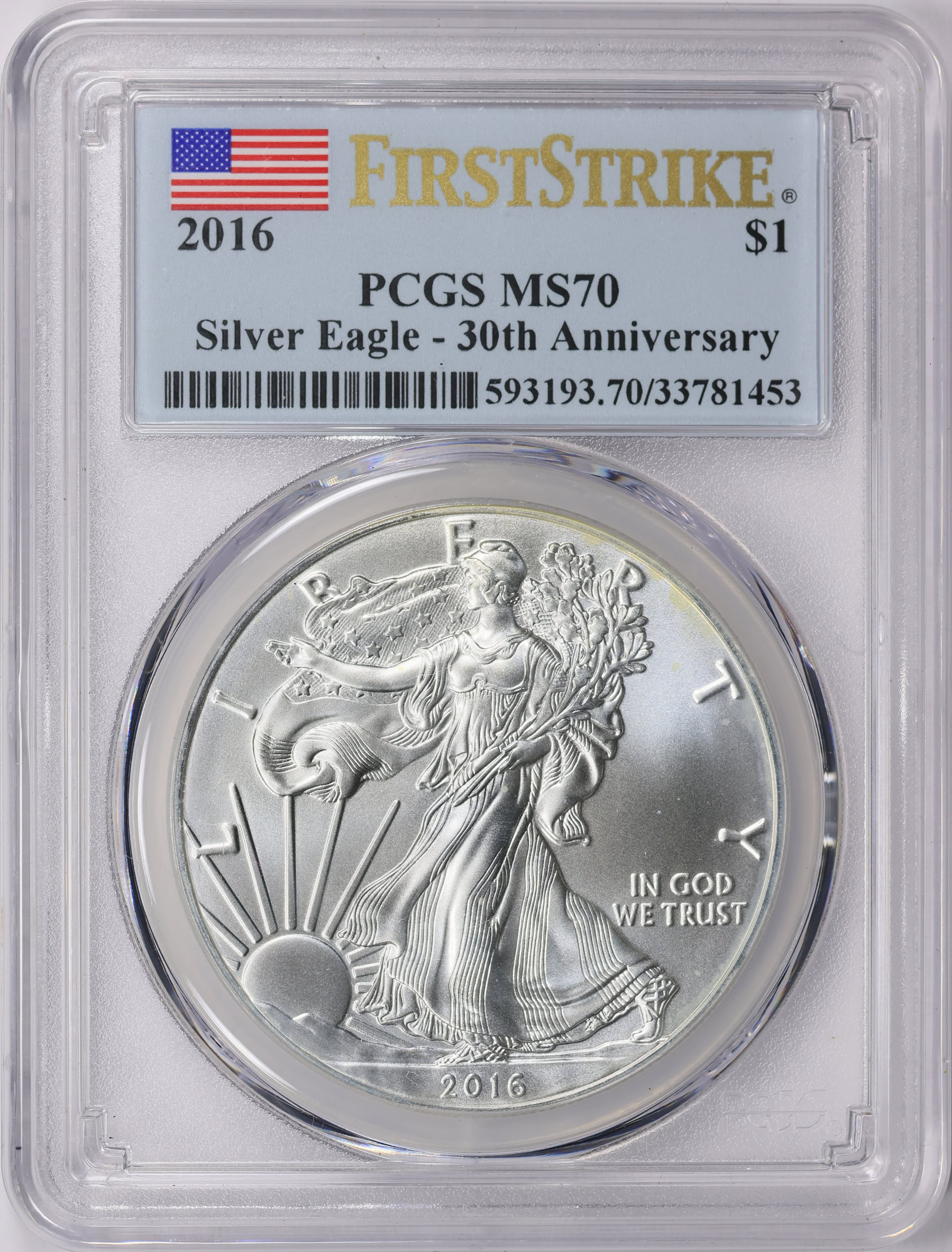 2016 $1 Silver Eagle First Strike 30th Anniversary PCGS MS-70 (Item 1695739) | GreatCollections ...