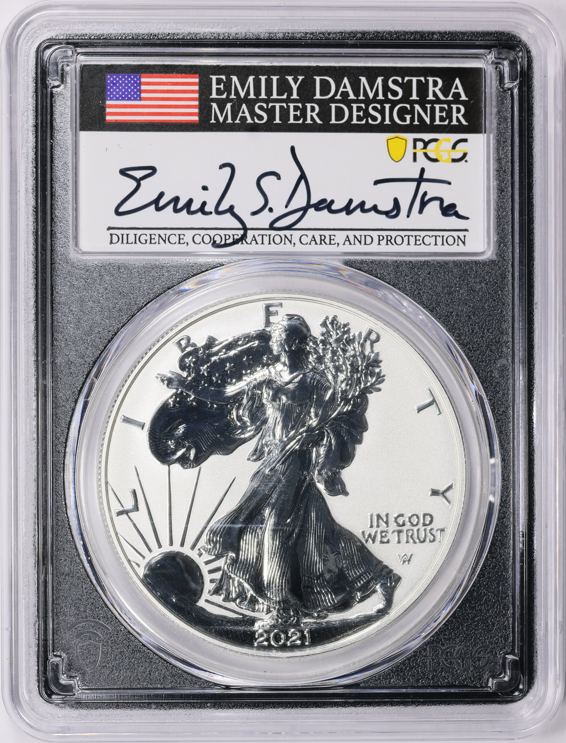 2021-S $1 Silver Eagle Reverse Proof Type 2 Designer Edition First Day of Issue PCGS Proof-70 ...