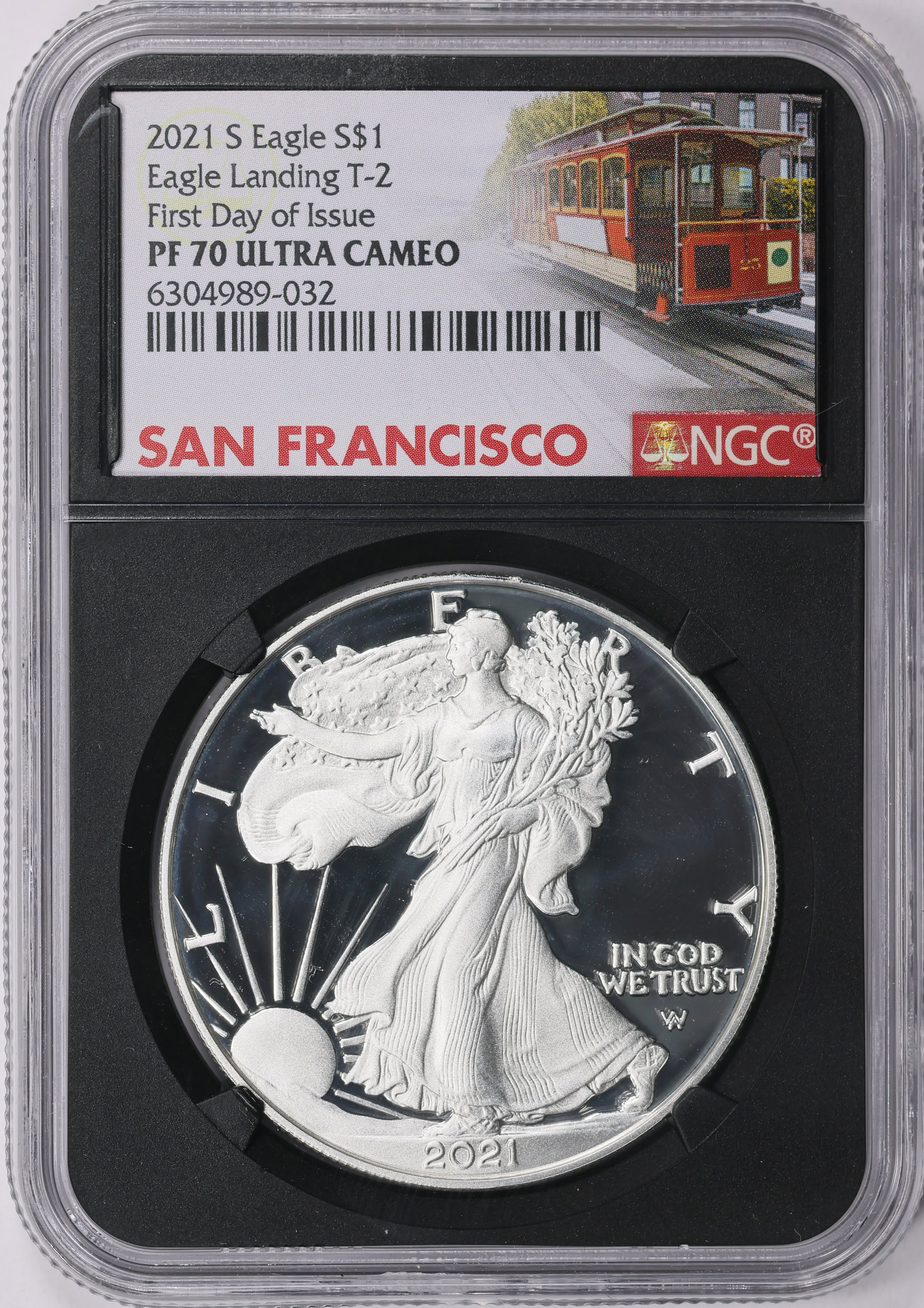 2021-S $1 Silver Eagle Type 2 First Day of Issue NGC Proof-70 UC (Trolley Label) (Black Retro ...