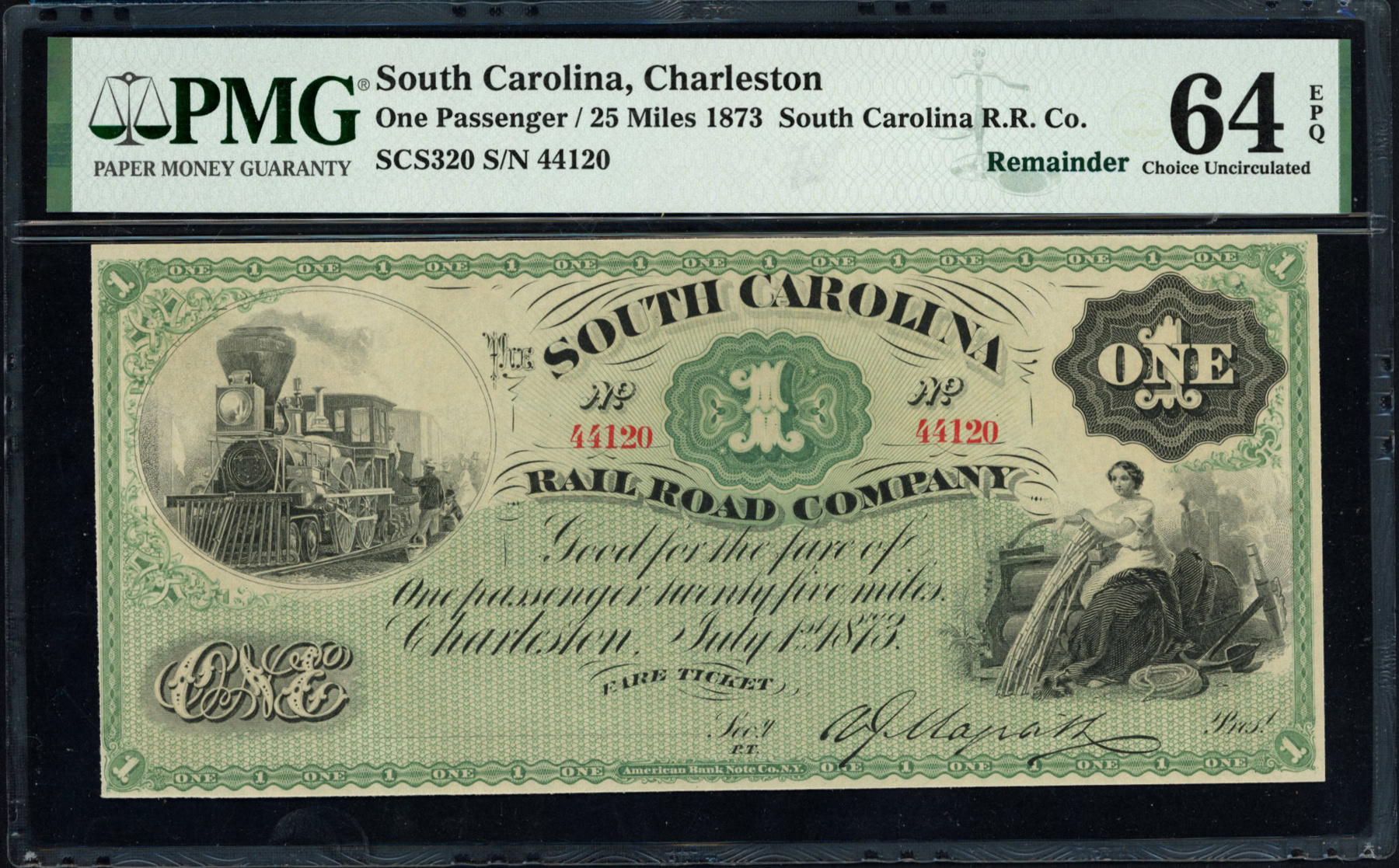 1873 Charleston, South Carolina One Passenger / 25 Miles South Carolina ...