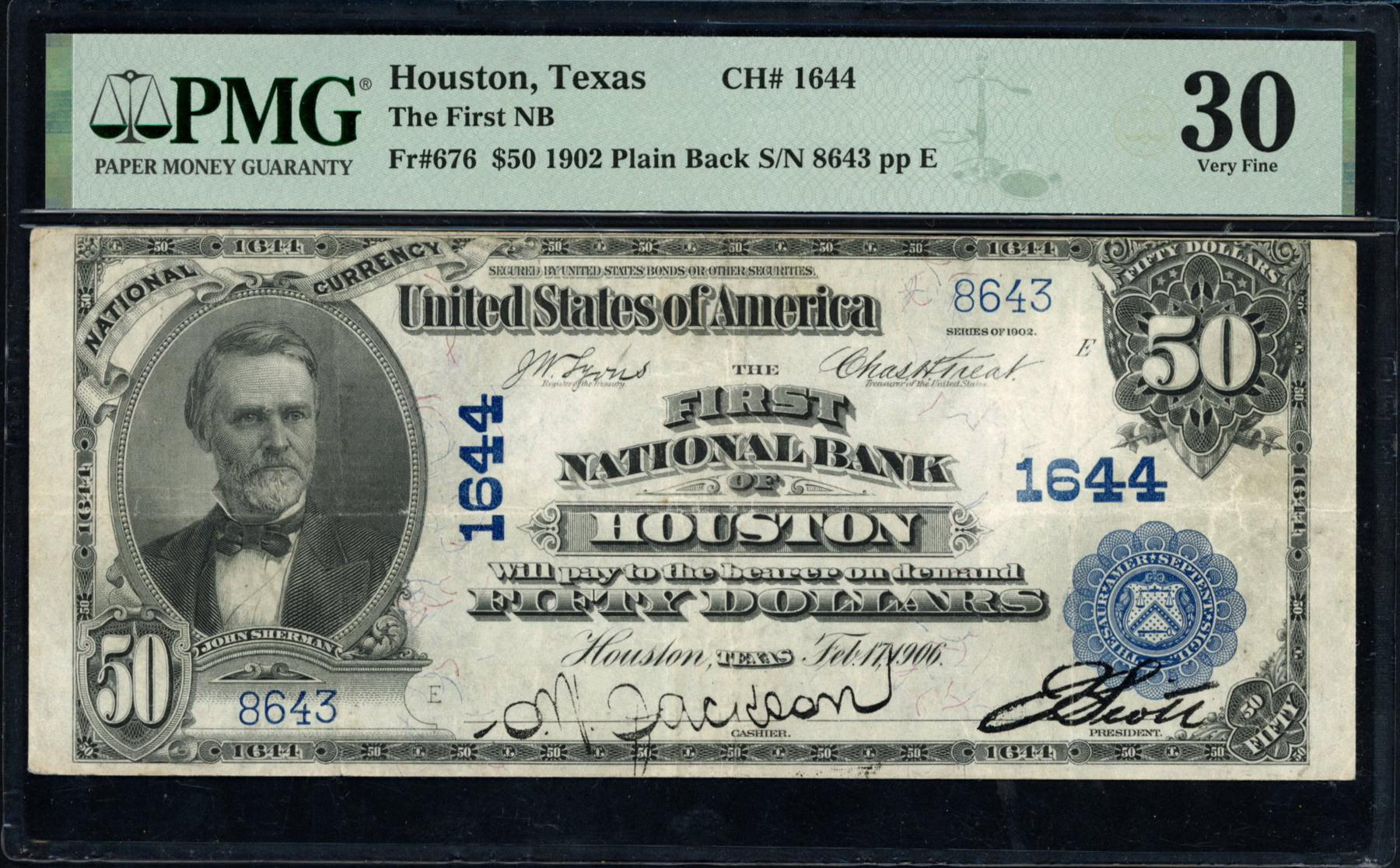 Fr. 676 Houston, Texas 1902 The First National Bank $50 Plain Back Note ...