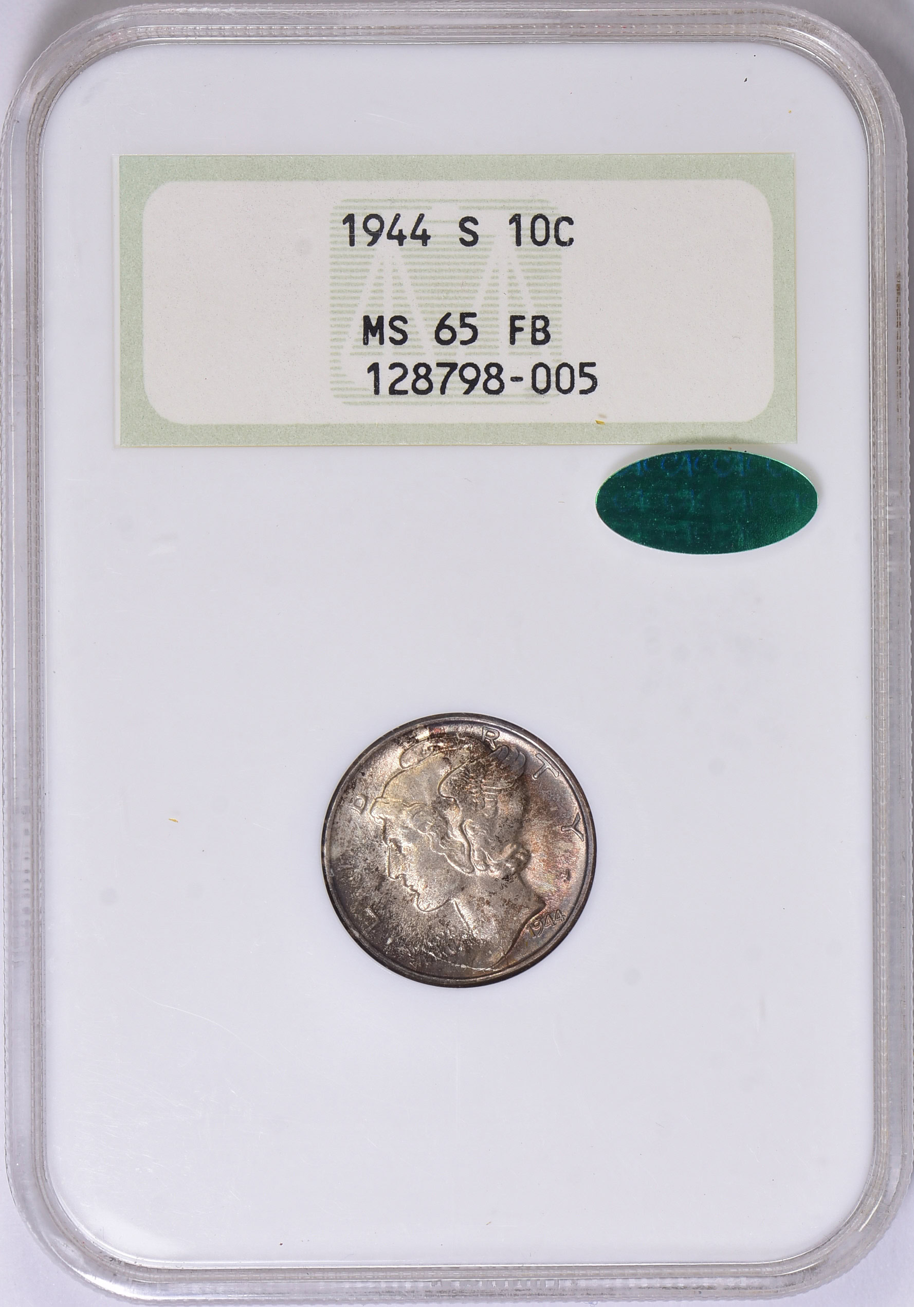 1944-S Mercury Dime NGC MS-65 FB (CAC Green) OH (Item 1695972) | GreatCollections Coin Auctions