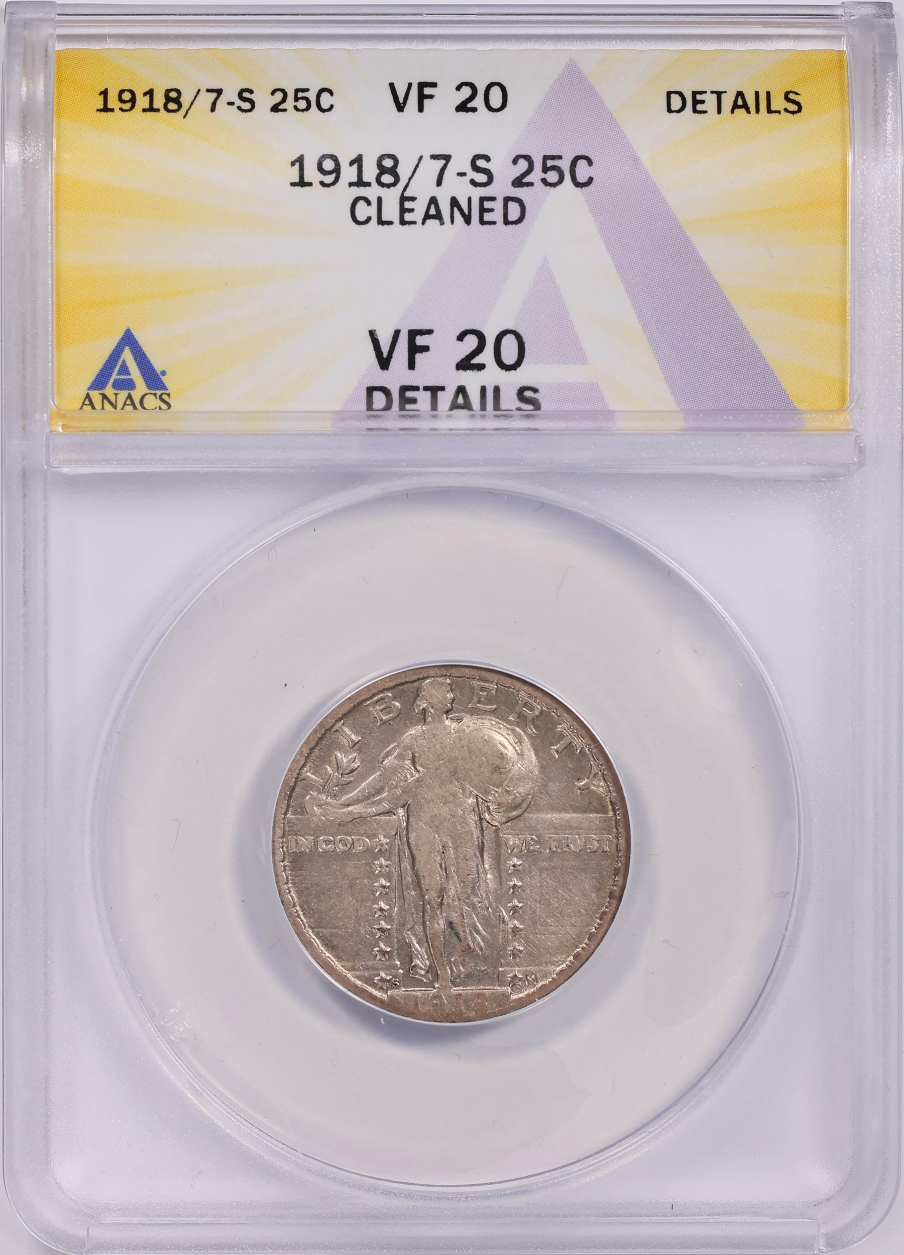 1918/7-S Standing Liberty Quarter ANACS VF-20 Details (Item 1696173 ...