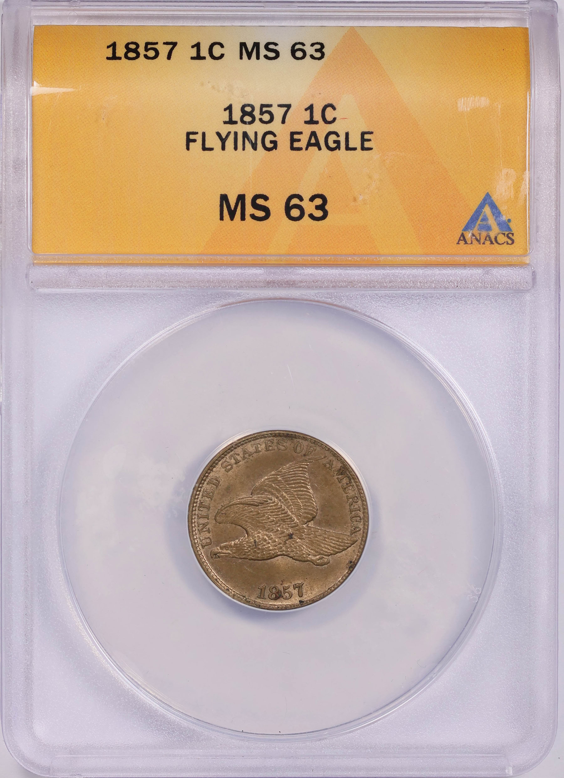 1857 Flying Eagle Cent ANACS MS-63 (Item 1696174) | GreatCollections Coin Auctions