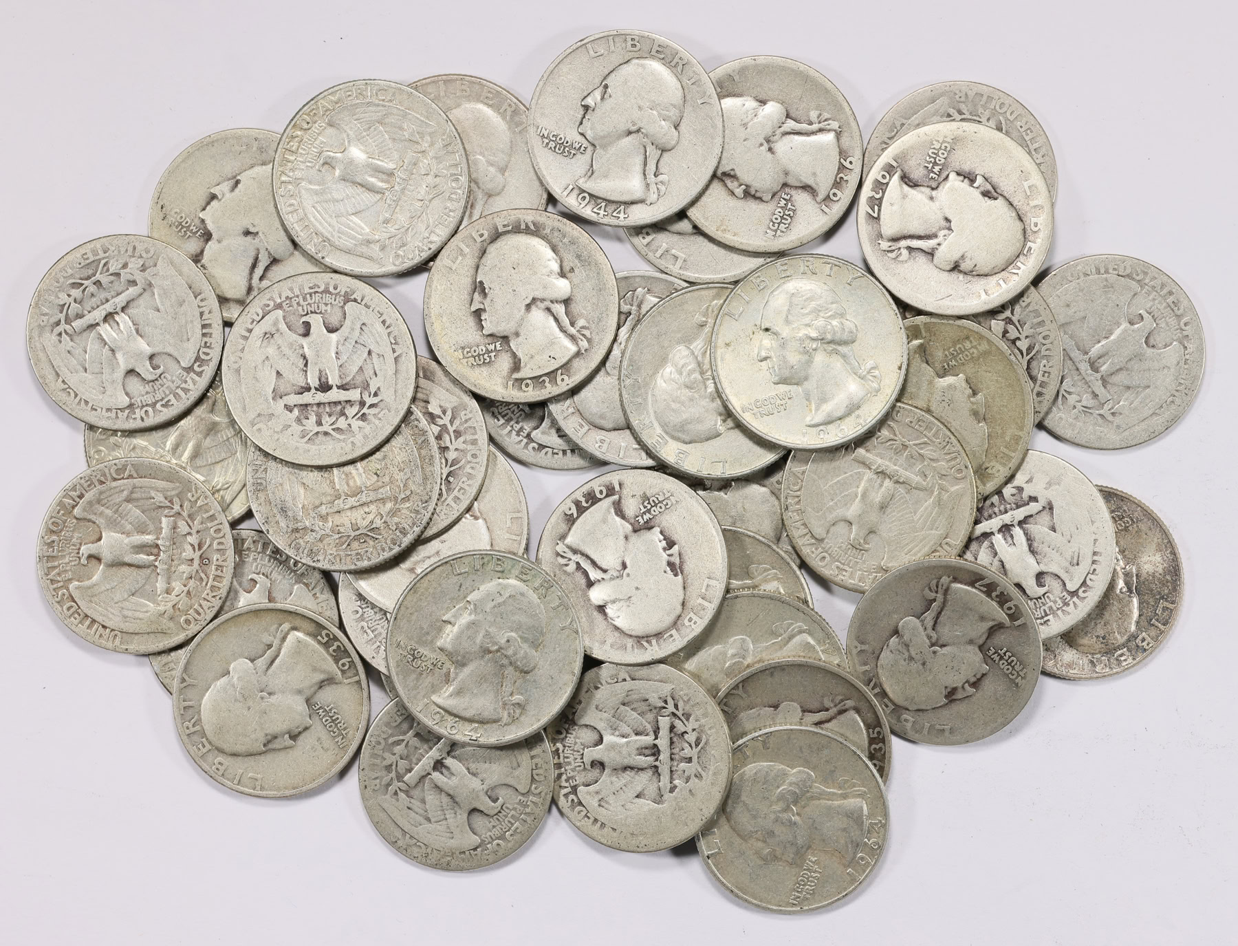 c.1932 - 1964 Washington Silver Quarter Selection Uncertified (40 Coins ...
