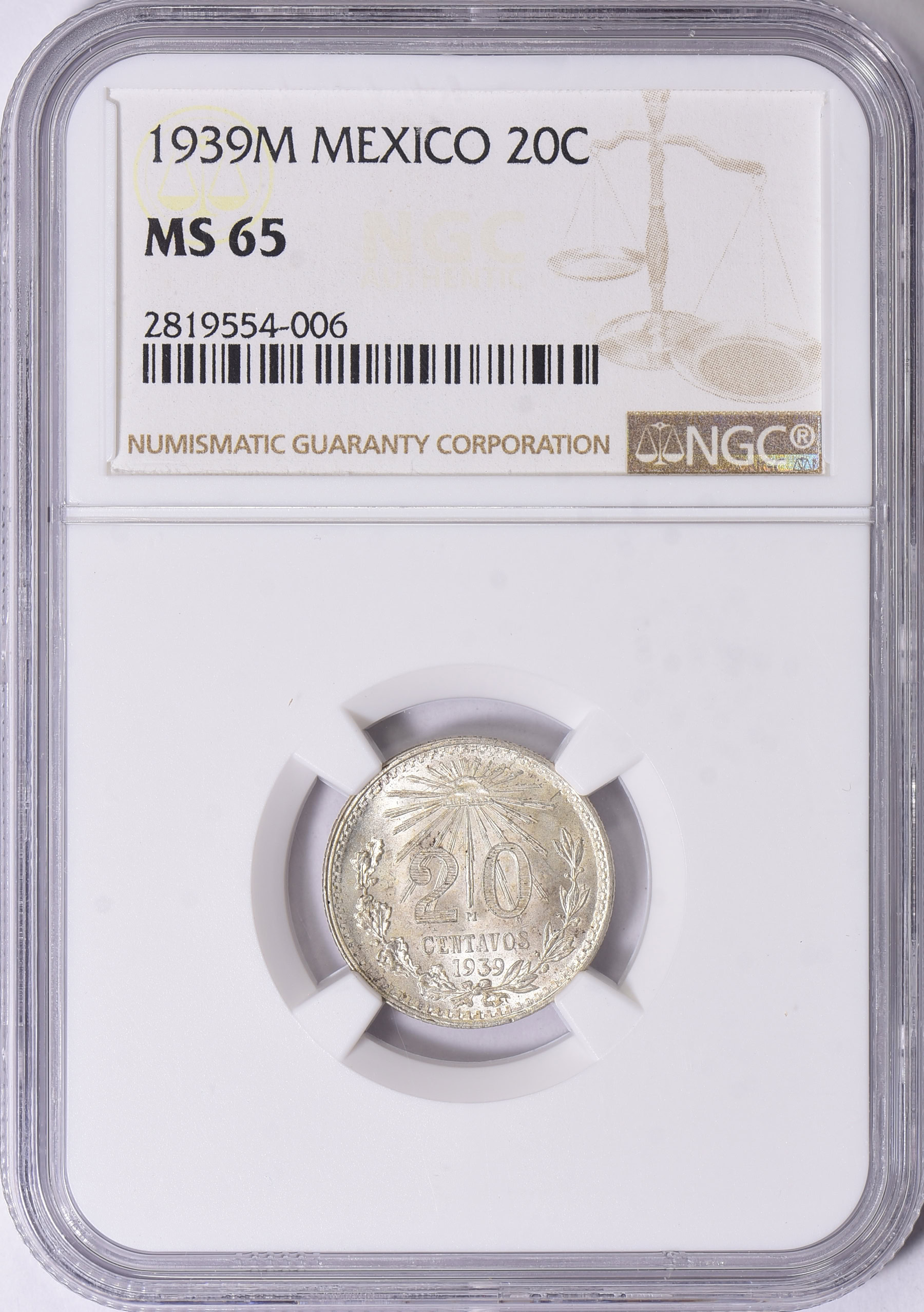 Mexico 1939-M Silver 20 Centavos KM-438 NGC MS-65 (Item 1696367 ...