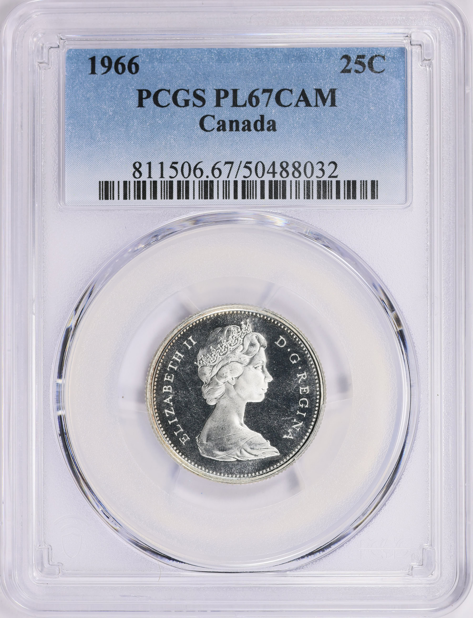 Canada 1966 Silver 25 Cents KM-62 PCGS PL-67 CAMEO (Item 1696383) | GreatCollections Coin Auctions